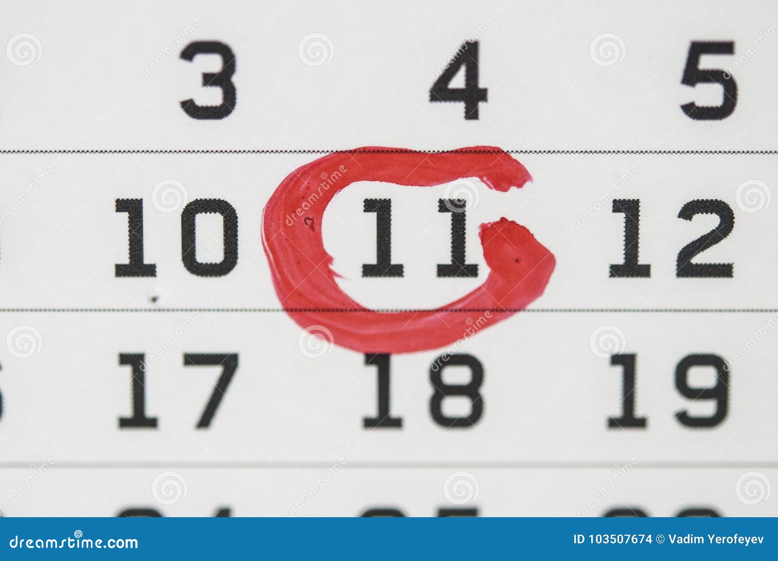 Red Circle. Mark on the Calendar at 11. Stock Photo - Image of holiday ...