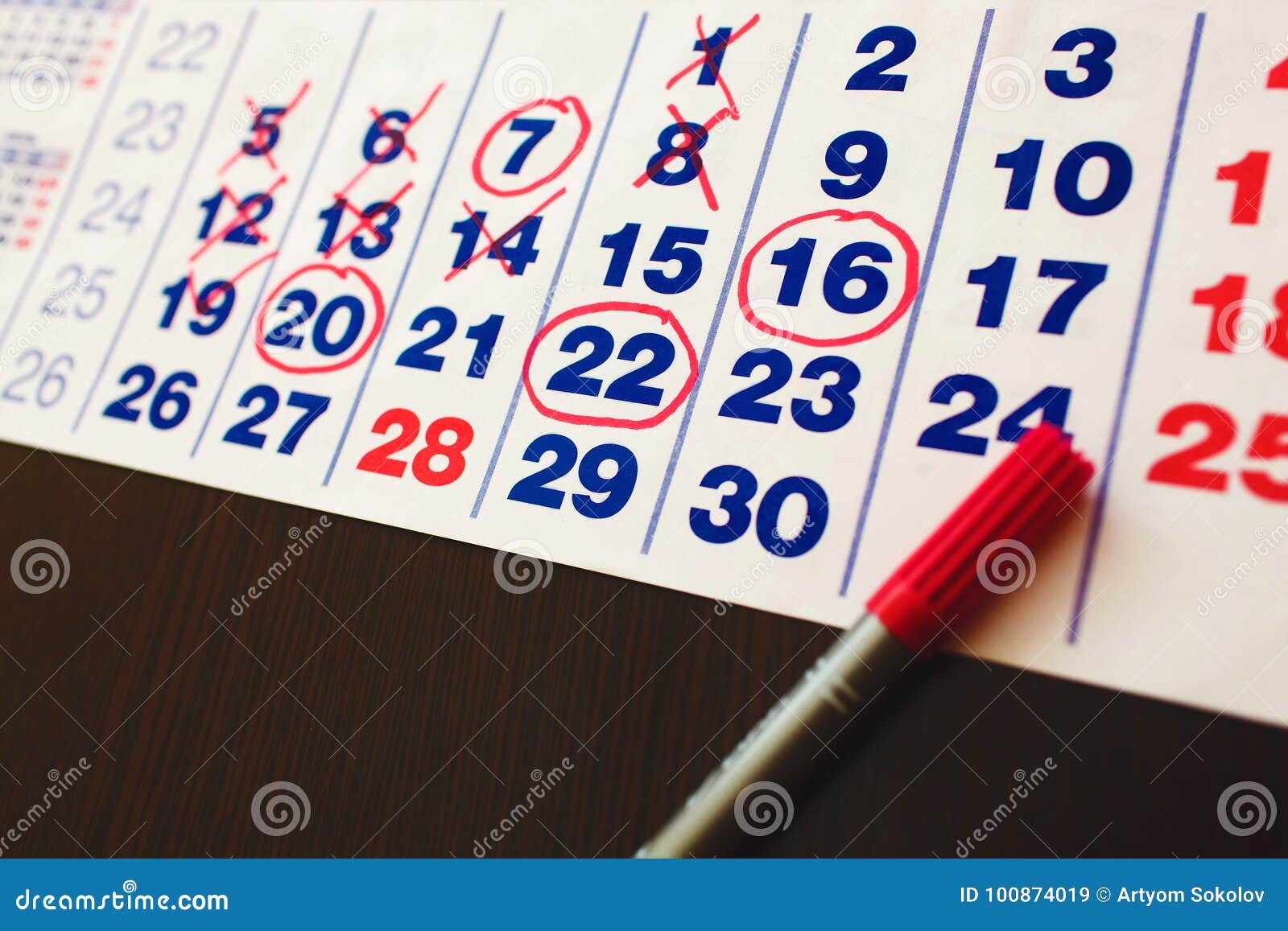Red Circle. Mark on the Calendar Stock Image - Image of planner ...