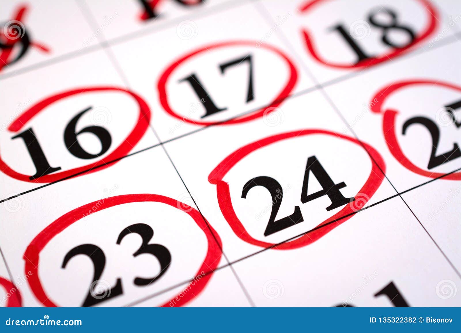 Red Circle Marked with Pen on a Calendar Sheet Stock Photo - Image of ...
