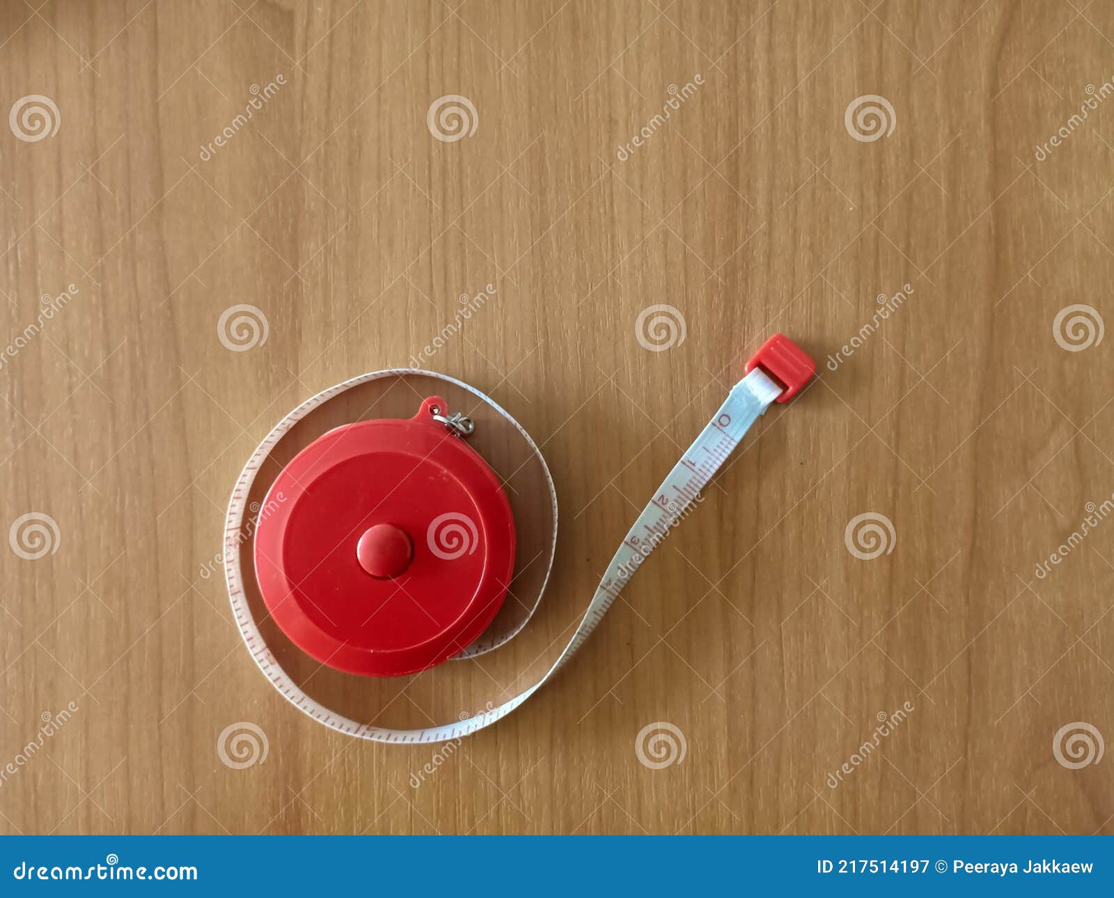 Red Circle Measure Tape with White Line on Wooden Texture Stock Image ...