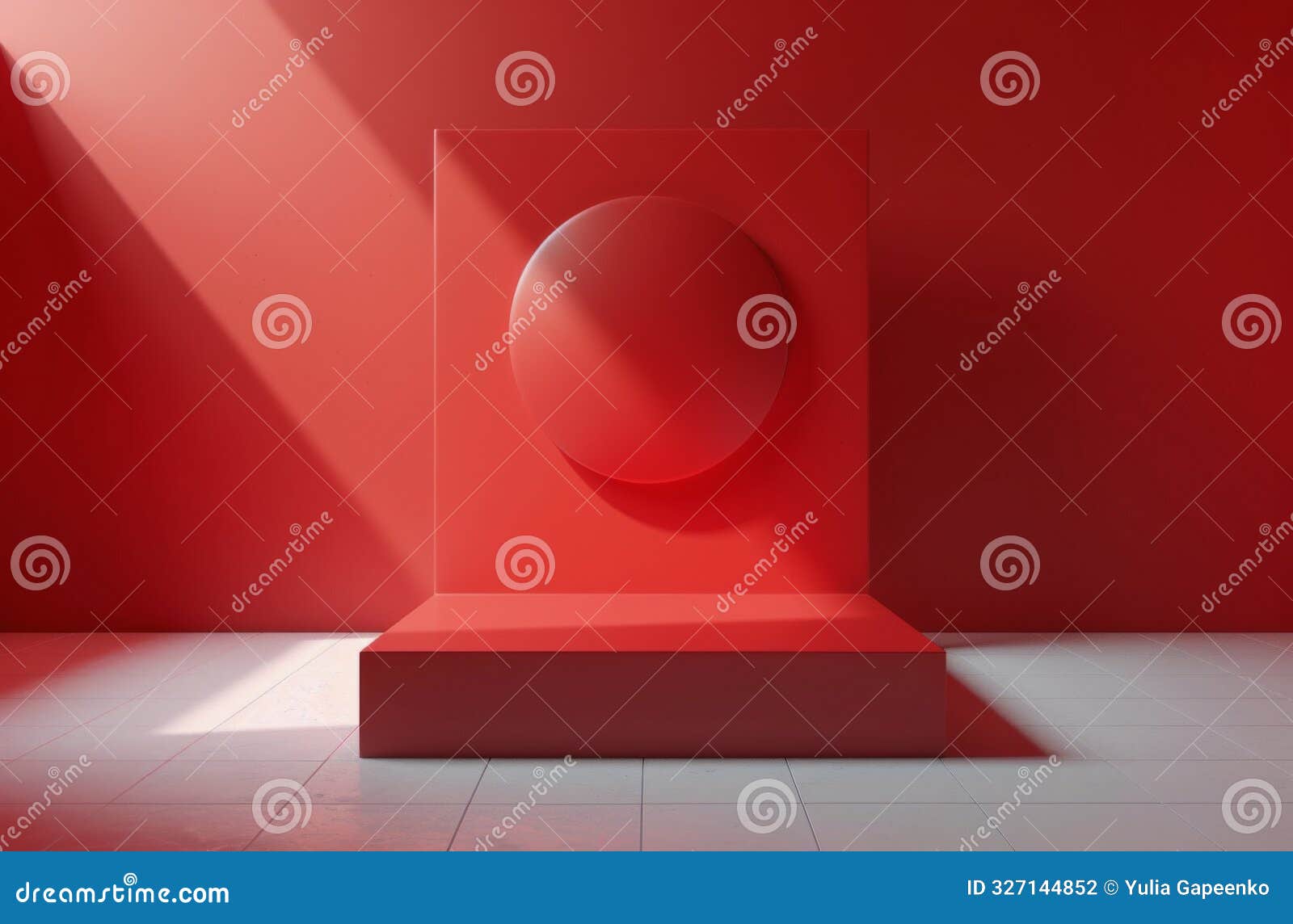 Red Circle and Three Circular Platforms in a Red Room Stock Photo ...