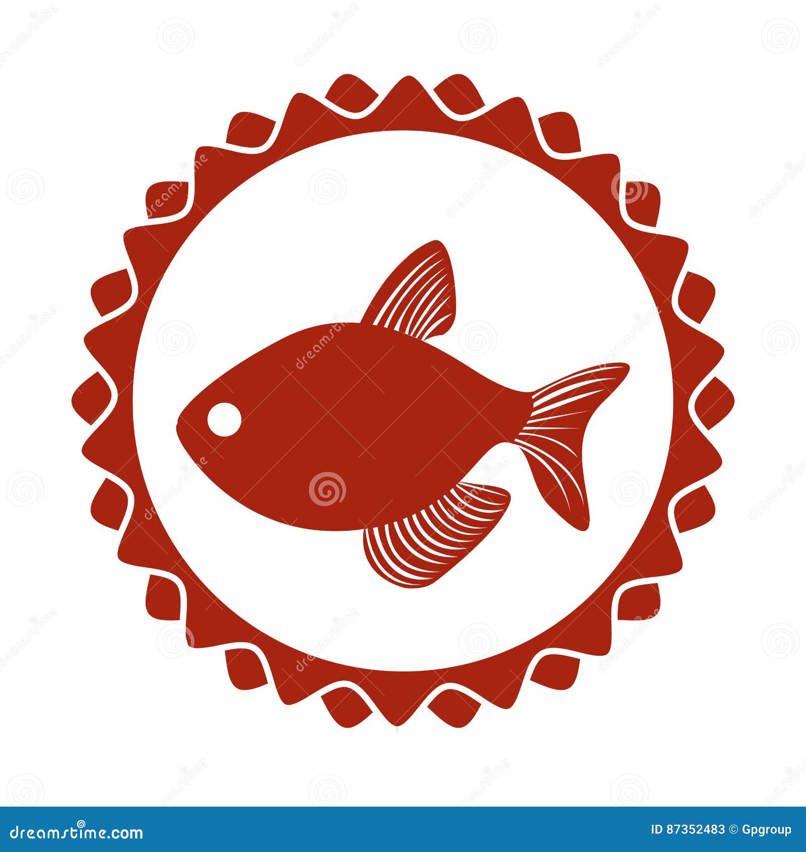 Red Circular Border Stamp with Fish Stock Illustration - Illustration ...