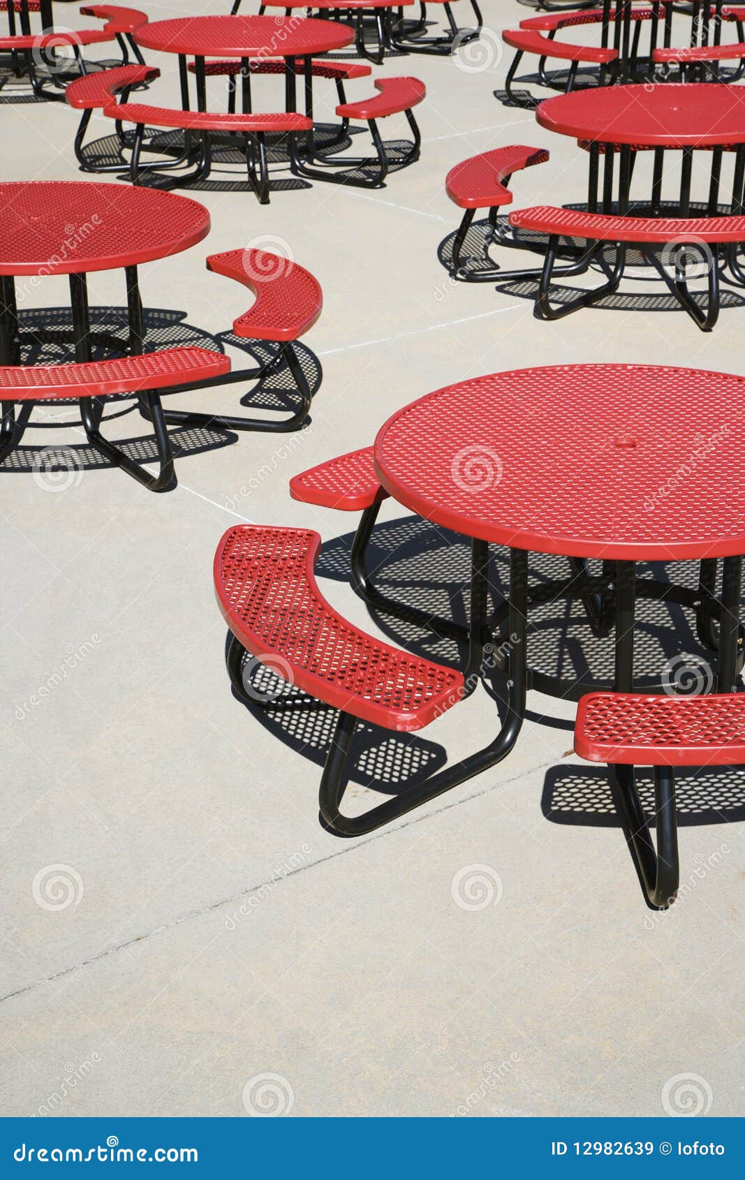 Red Circular Cafeteria Tables Stock Image - Image of daylight, copy ...