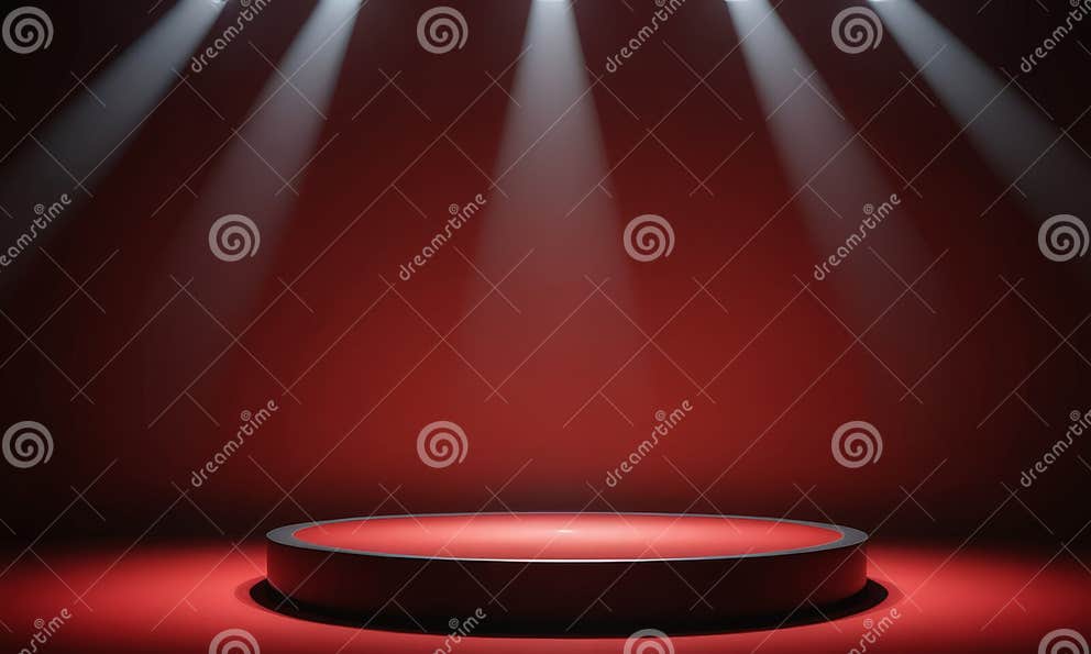 Red Circular Platform is Illuminated by Spotlight, Casting Warm Glow on ...