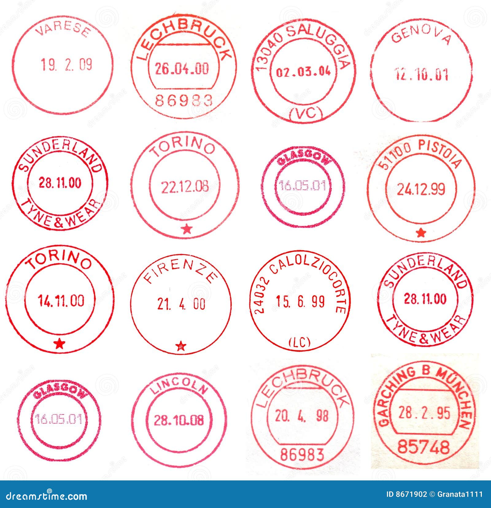 Red And Circular Postmarks Stock Photography - Image: 8671902