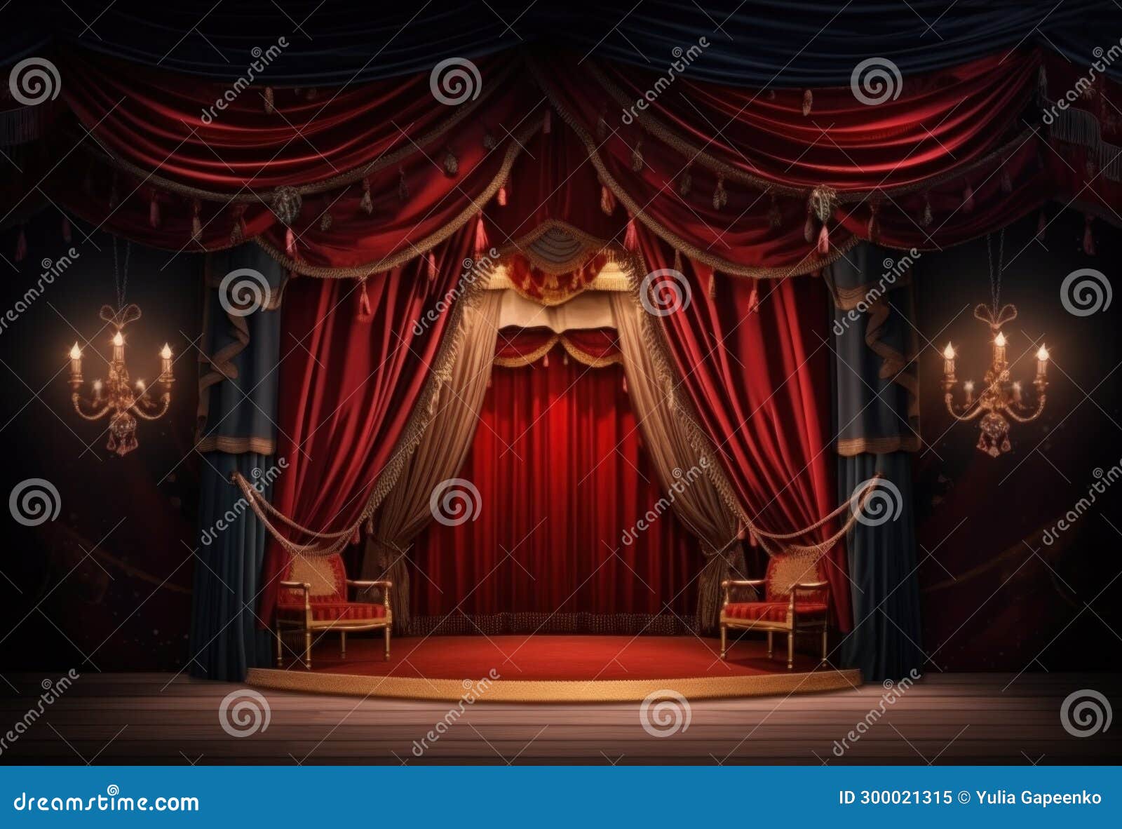 A Red Circus Theatre Set with a Backdrop and Curtains Stock Image ...