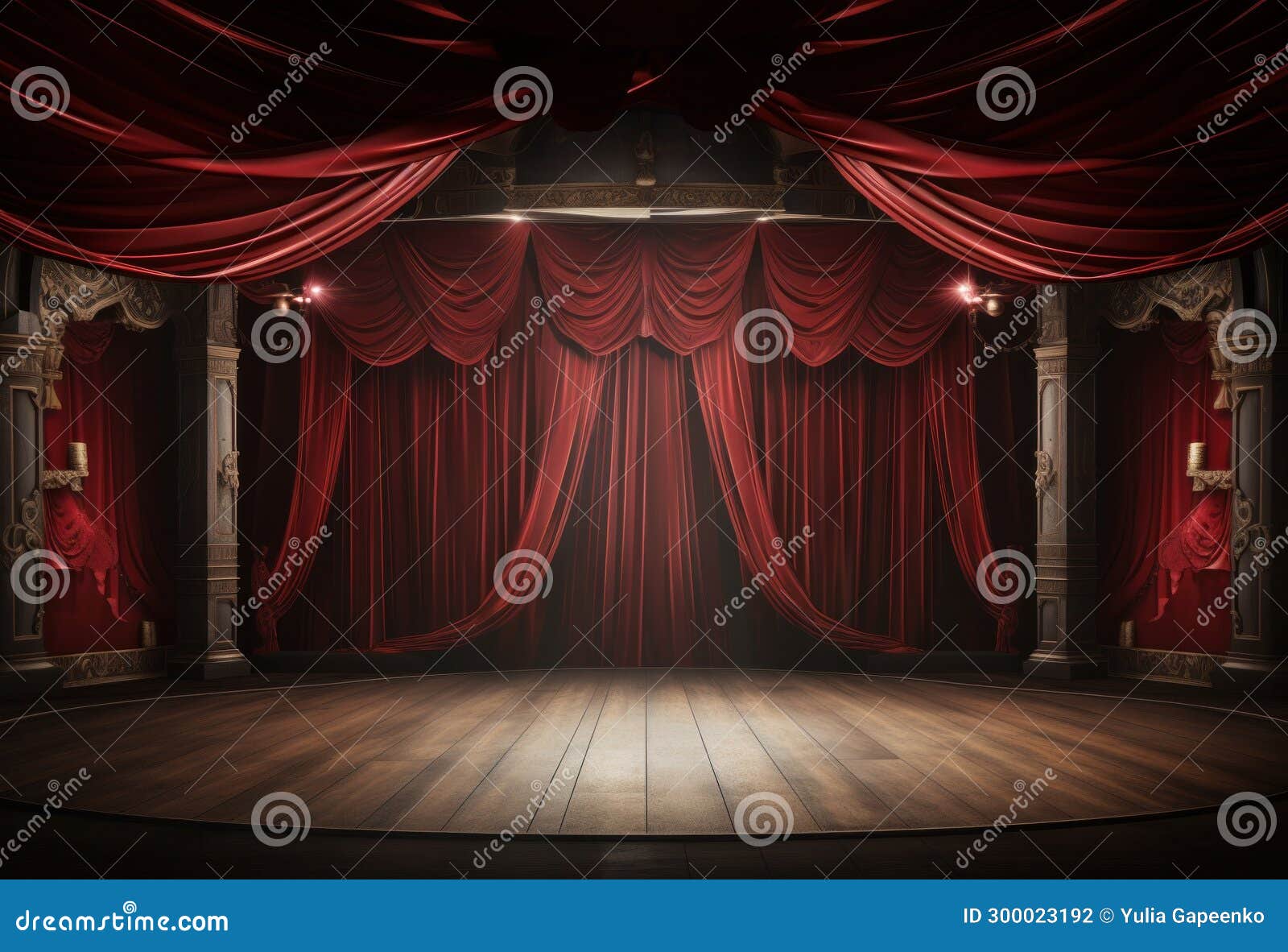 A Red Circus Theatre Set with a Backdrop and Curtains Stock Photo ...