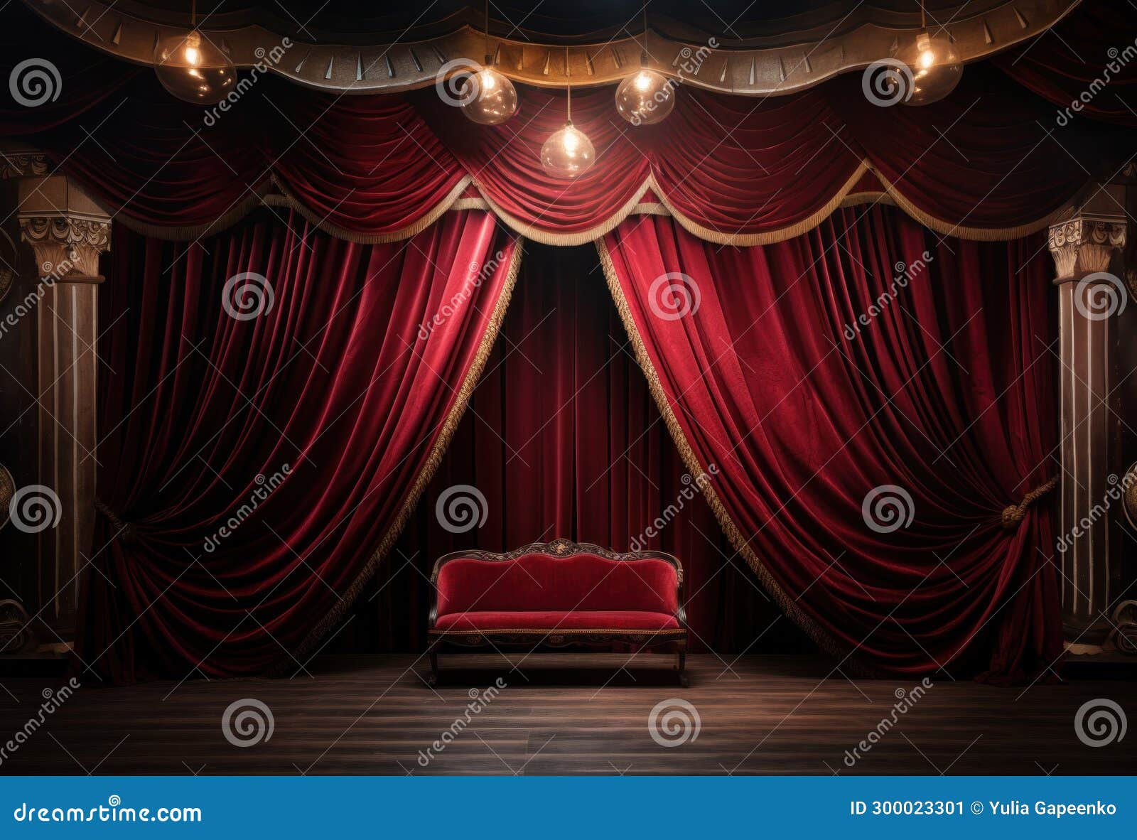 A Red Circus Theatre Set with a Backdrop and Curtains Stock Image ...