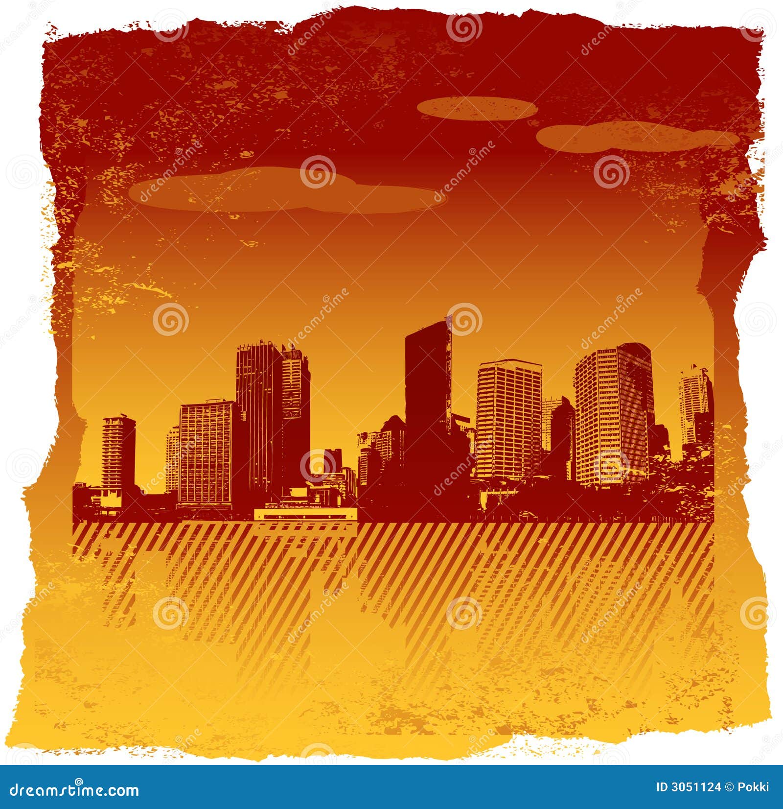 Red City on Torn Orange Paper. Stock Vector - Illustration of ocean ...