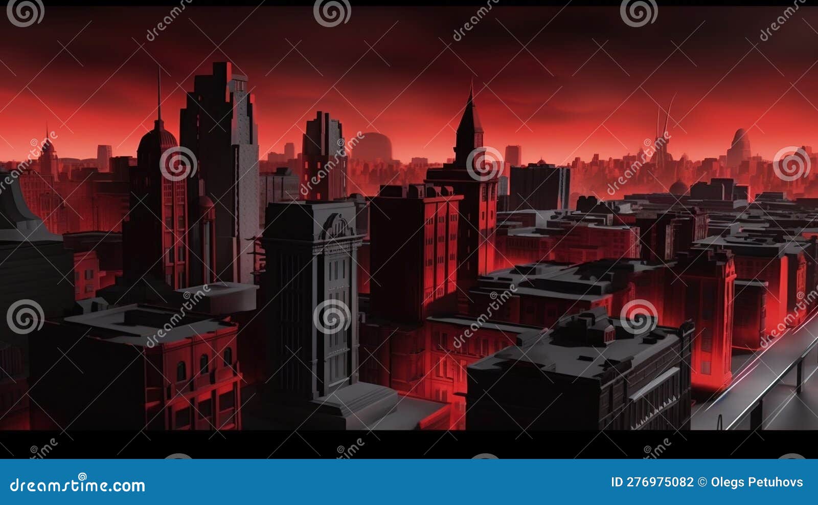 A Red Cityscape with Tall Buildings and a Red Sky Stock Illustration ...