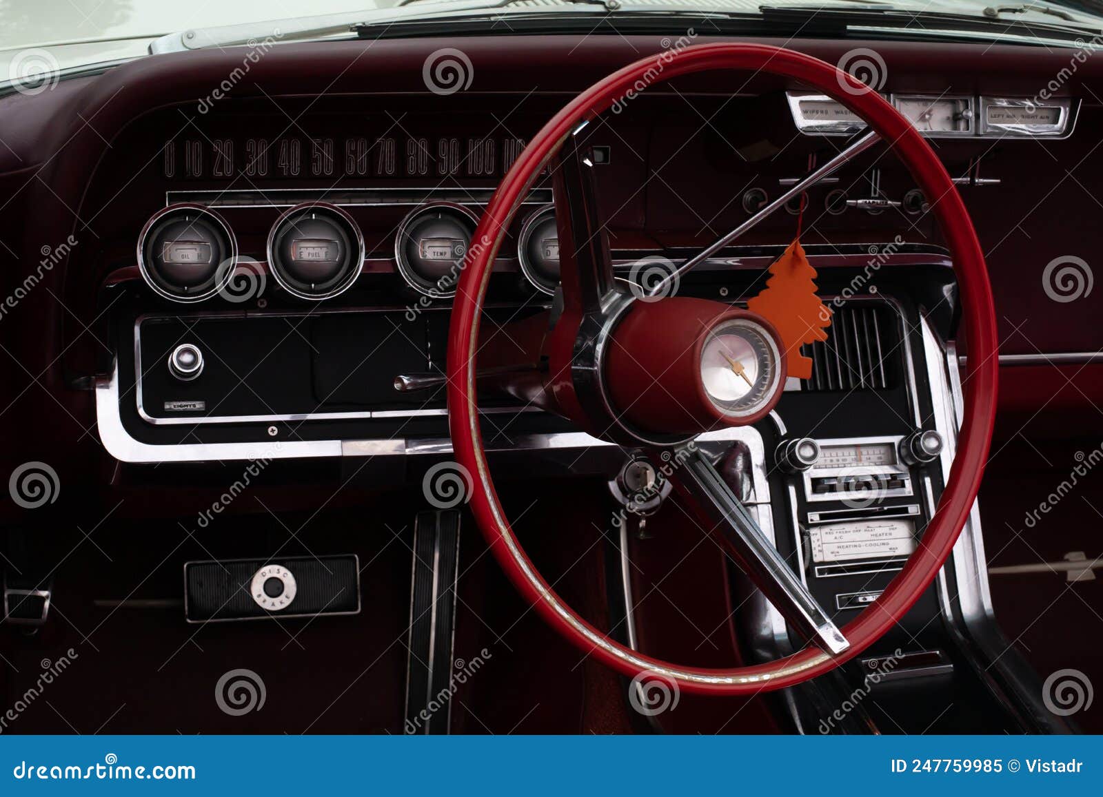 Red Classic Car Control Panel Stock Image - Image of chrome, inside ...