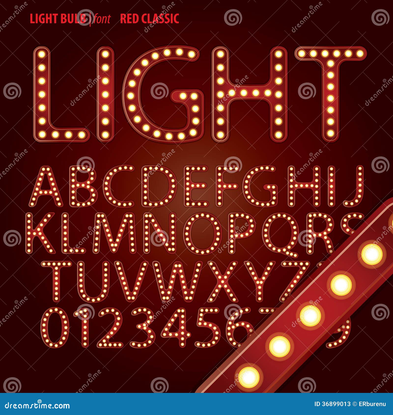 Red Classic Light Bulb Alphabet and Digit Vector Stock Illustration ...