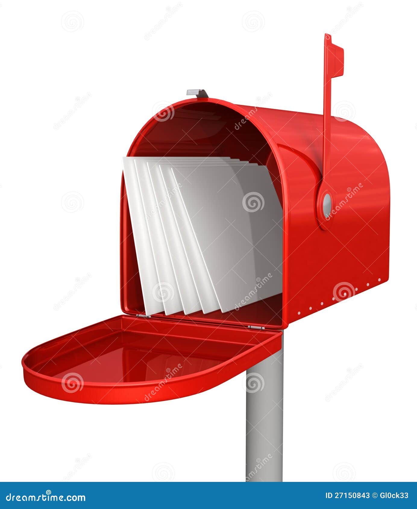 Red Classic Mailbox with Mail Stock Illustration - Illustration of flag ...