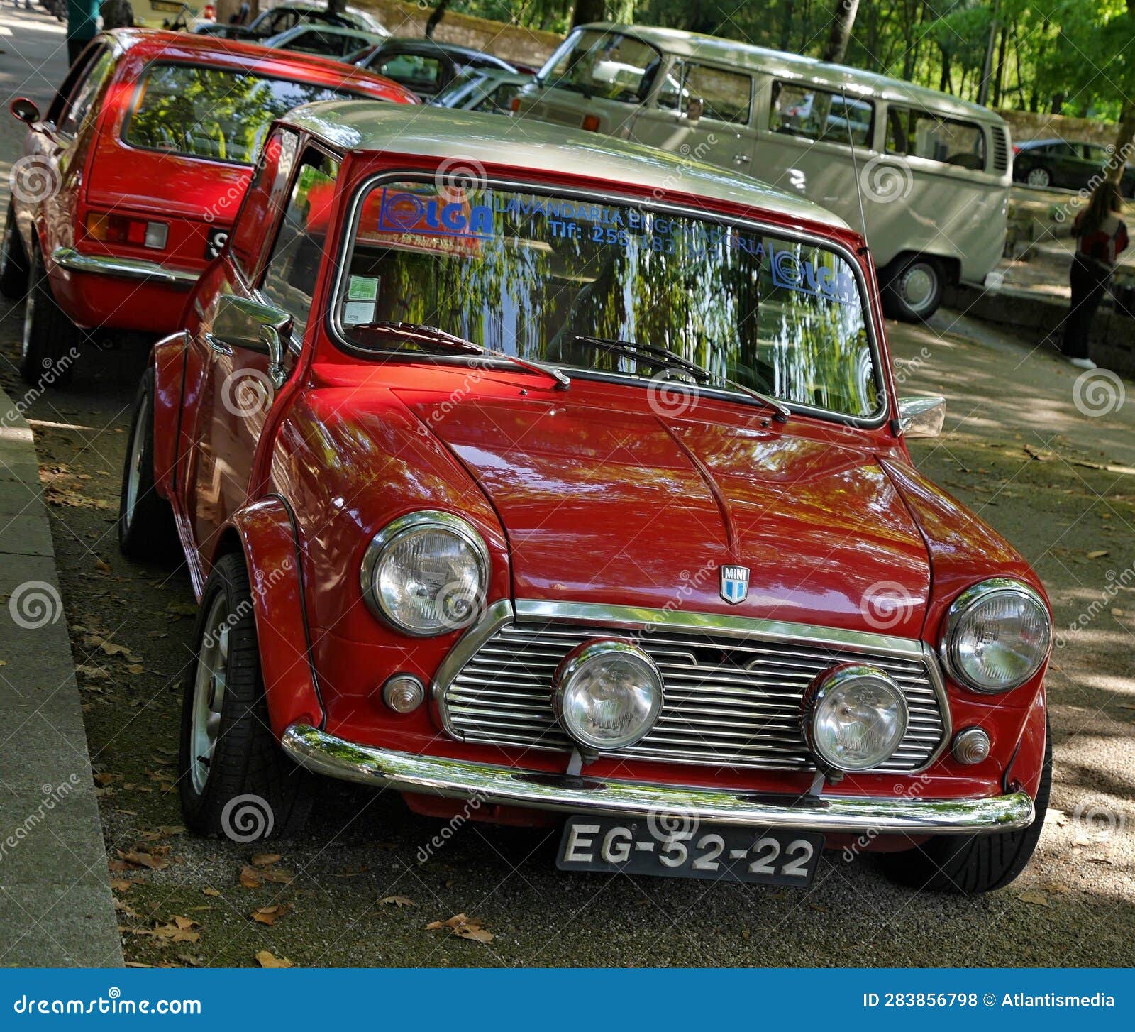 Red classic Mini Cooper editorial stock photo. Image of today - 283856798