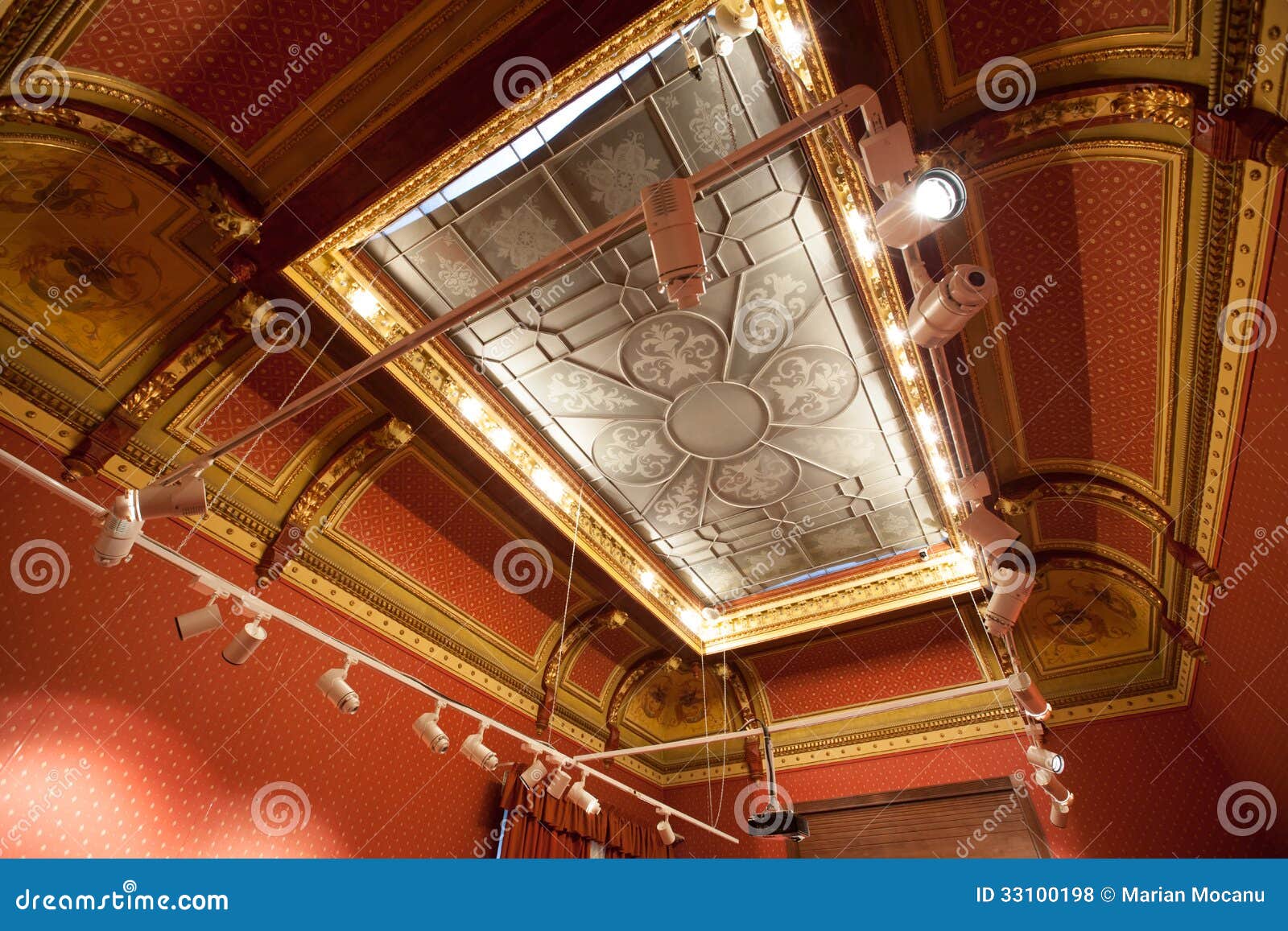 Red classic roof in saloon stock photo. Image of bucuresti - 33100198