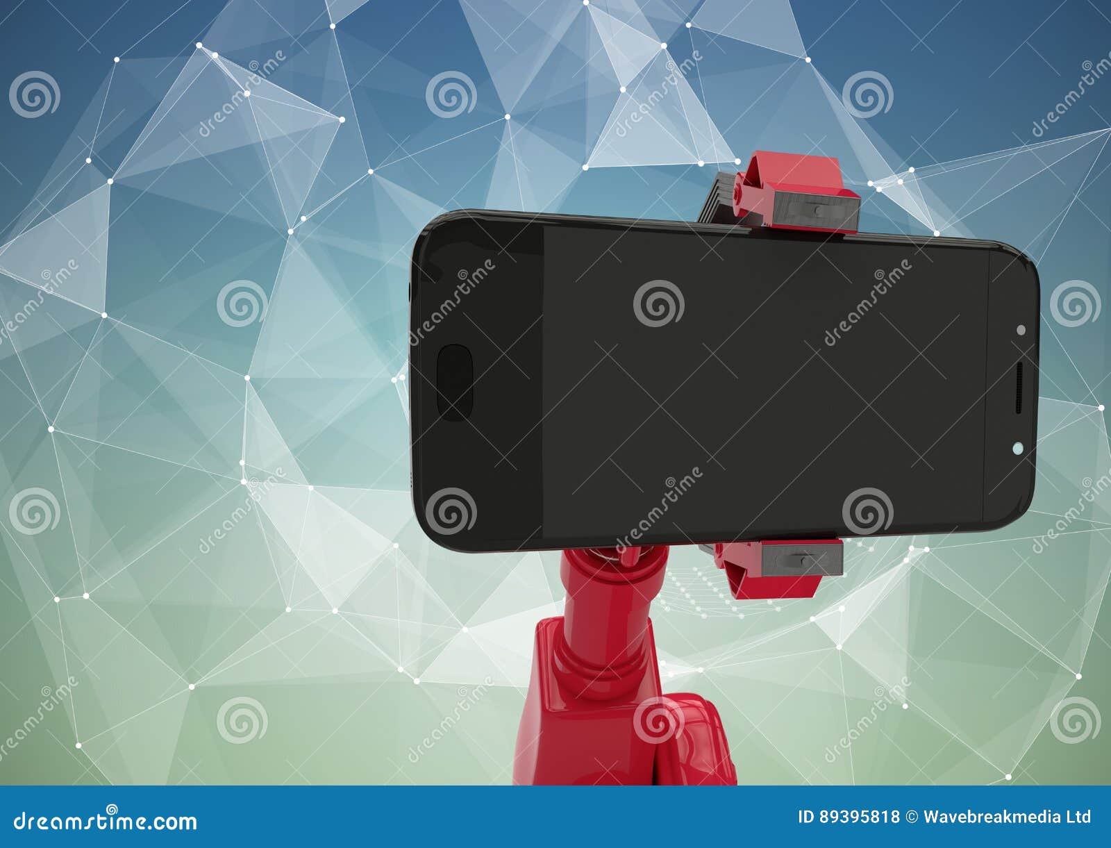 Red Claw with Phone Against White Mesh and Blue Green Background Stock ...