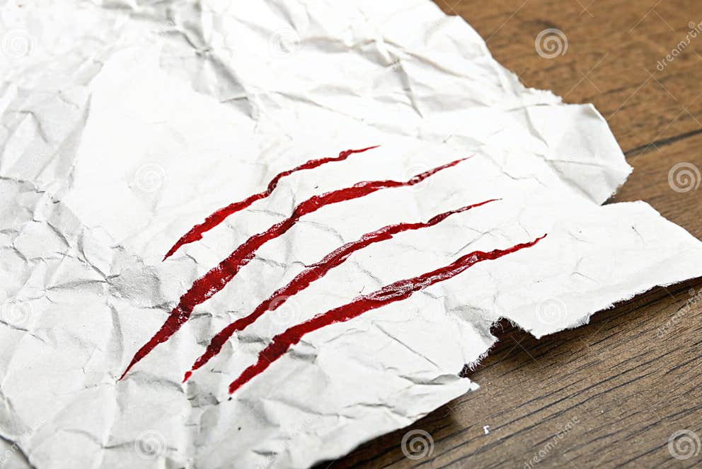 Red Claw Scratches Marks on Torn Paper Stock Illustration ...