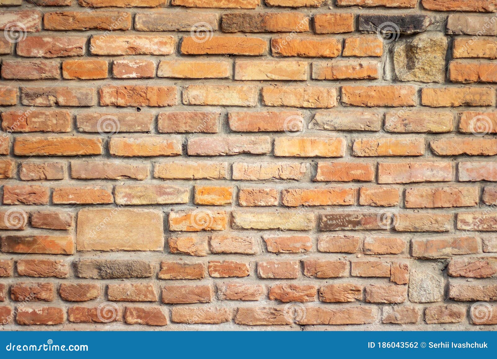 Red Clay Brick Mixed with Stones Wall Old Texture. One Bigger Than ...