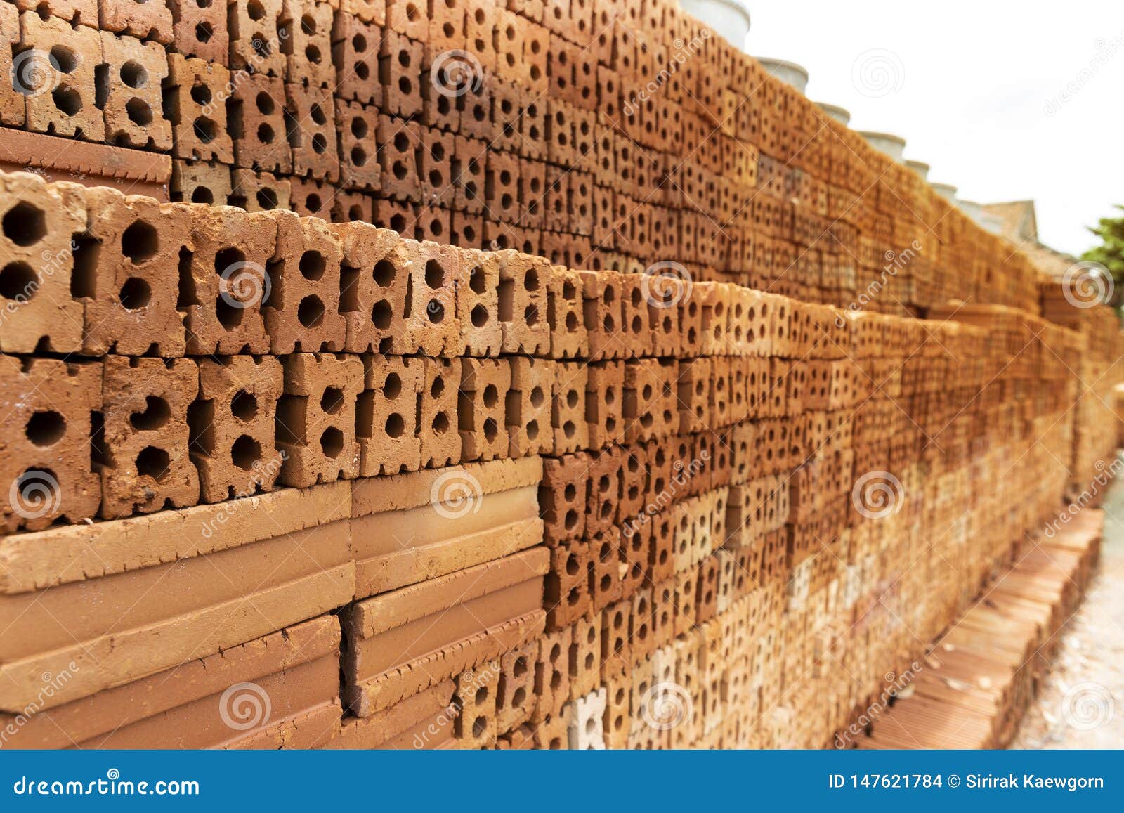 Red Clay Brick Stack, Construction Site Stock Photo - Image of facade ...