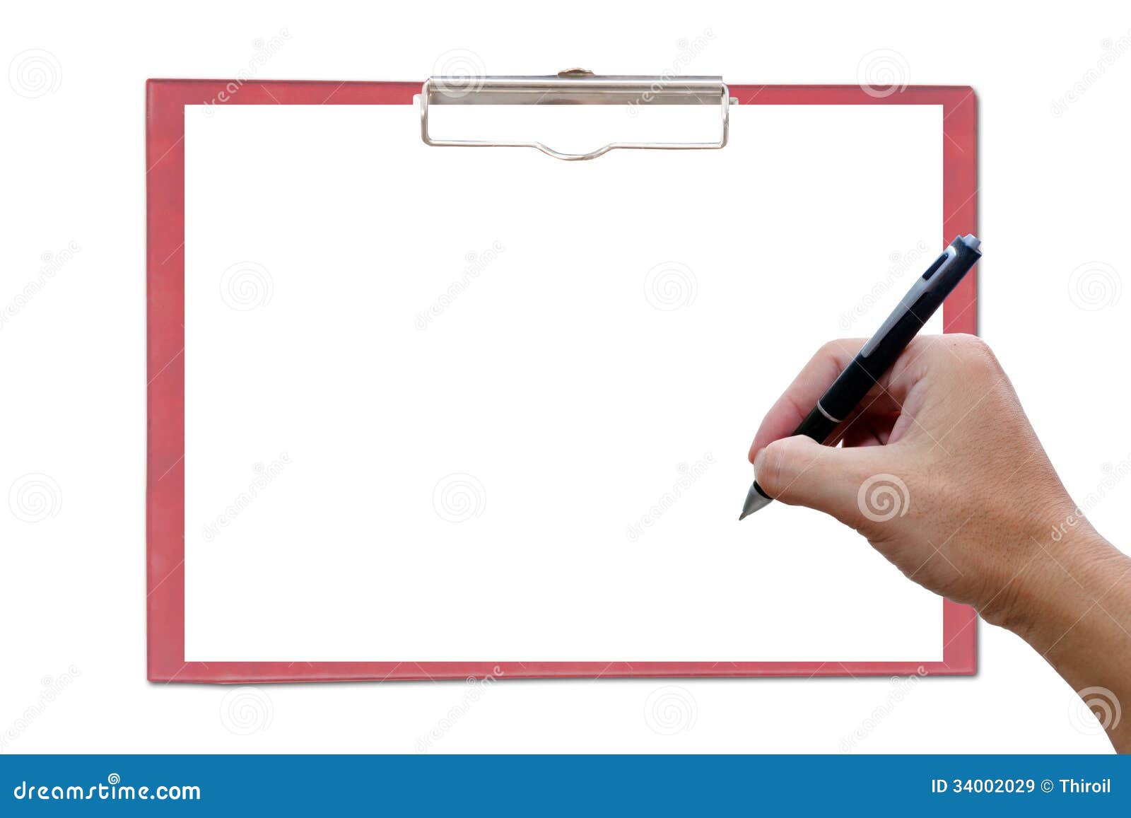 Red Clipboard with Hand and Pen. Stock Image - Image of border, frame ...