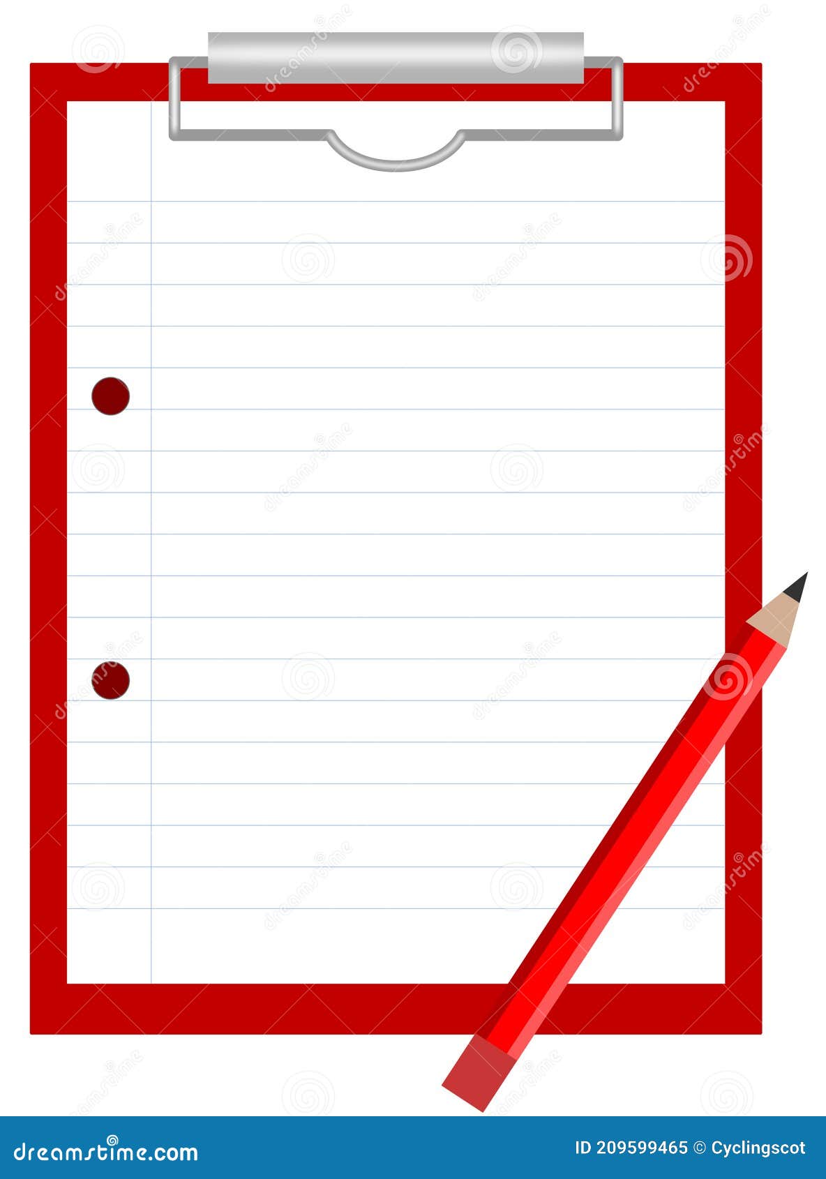 Red Clipboard with Lined Paper and Red Pencil Stock Illustration ...