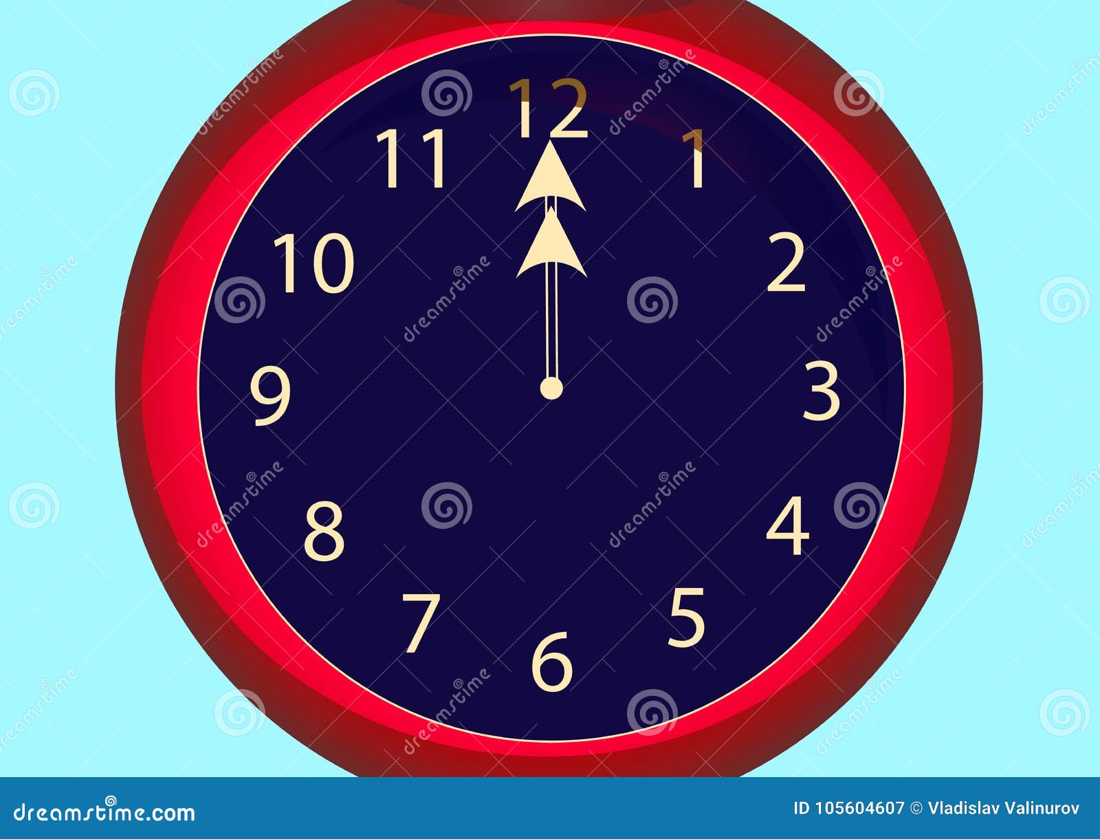 Red Clock Hands for Twelve Hours Stock Illustration - Illustration of ...
