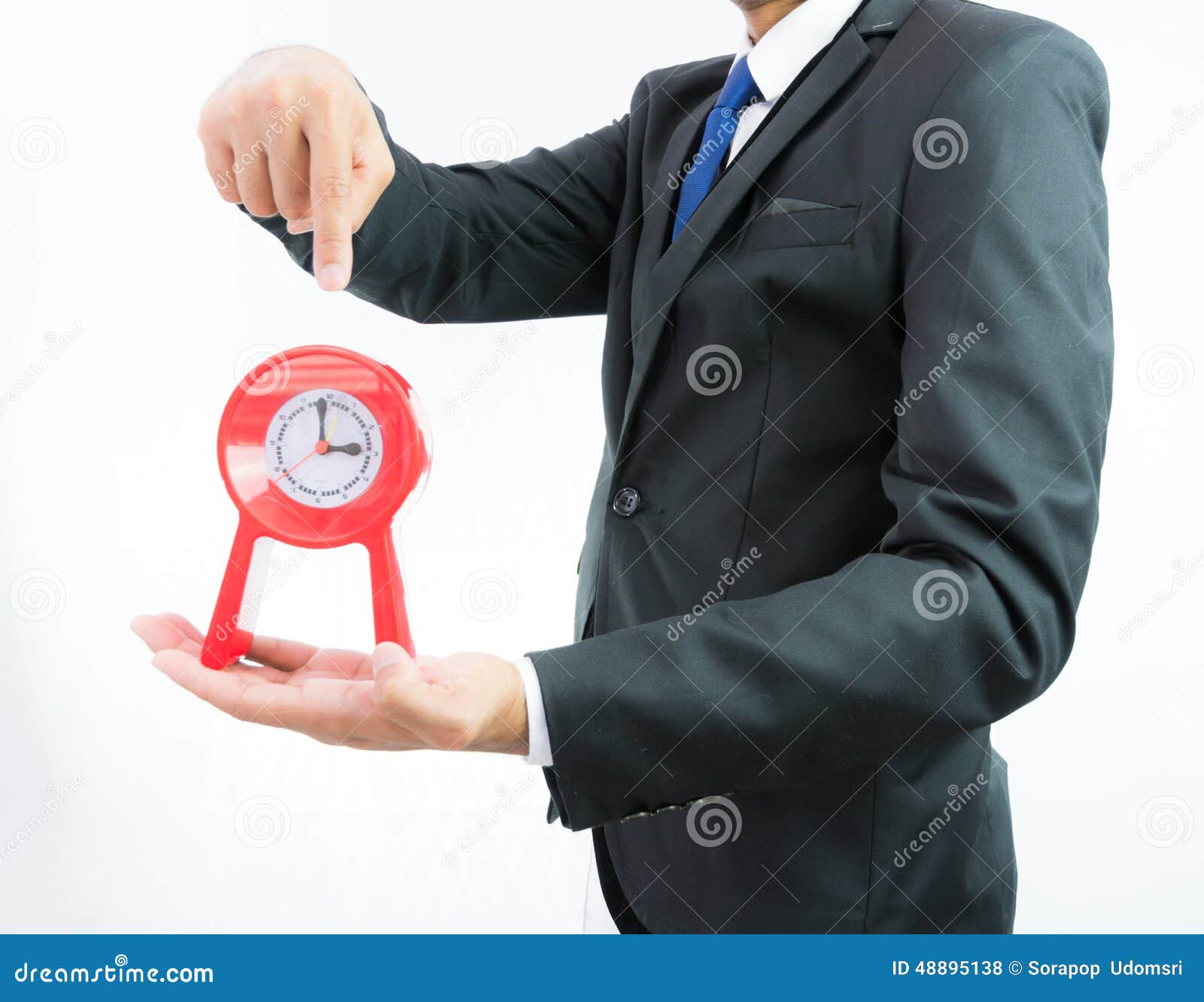 Red Clock Holding in Businessman Hands Isolated Stock Photo - Image of ...