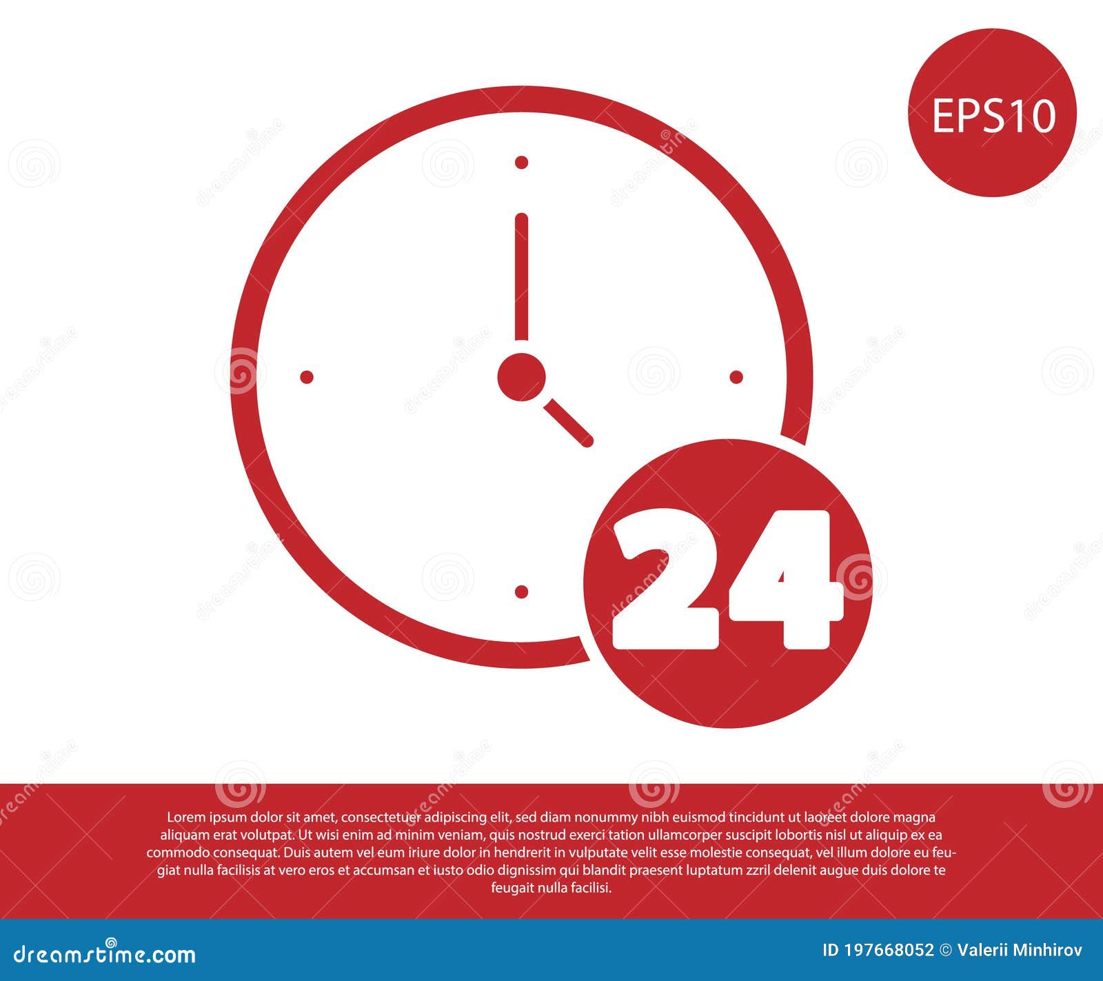 Red Clock 24 Hours Icon Isolated on White Background. All Day Cyclic ...