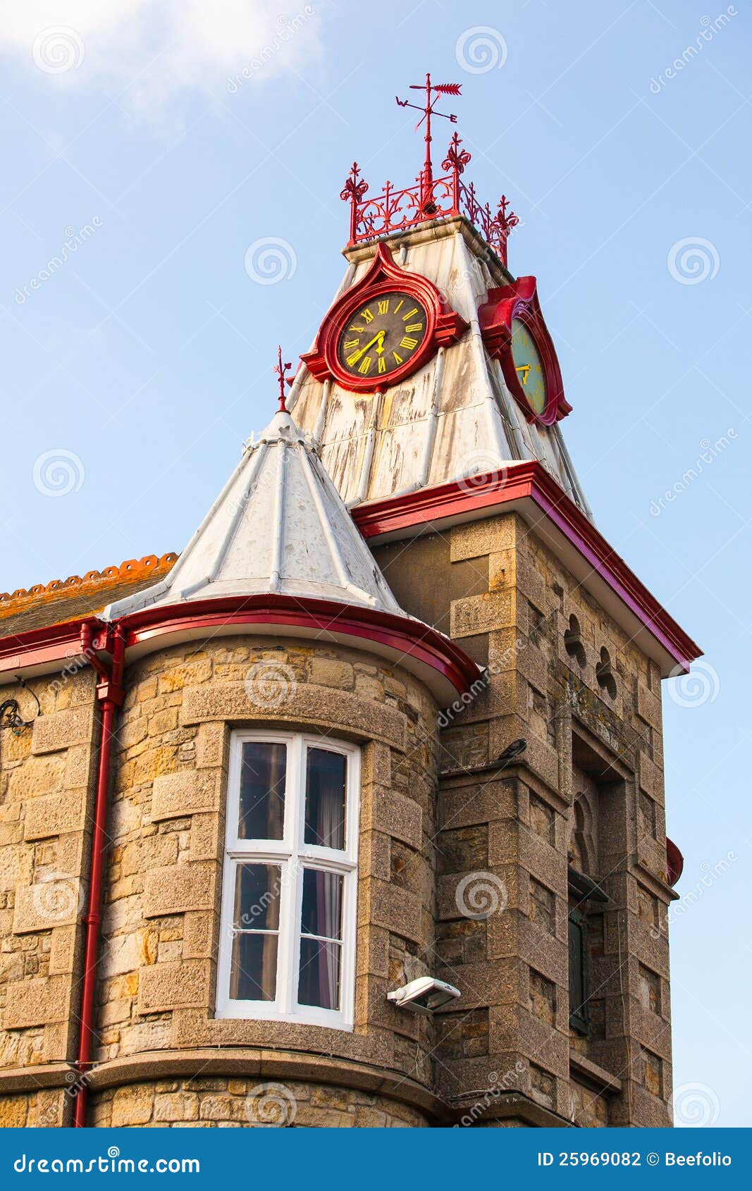Red clock tower stock photo. Image of building, house - 25969082