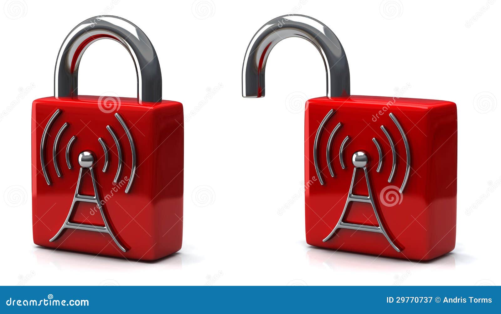 Open and Close Padlock with Wireless Icon, 3d Stock Illustration ...