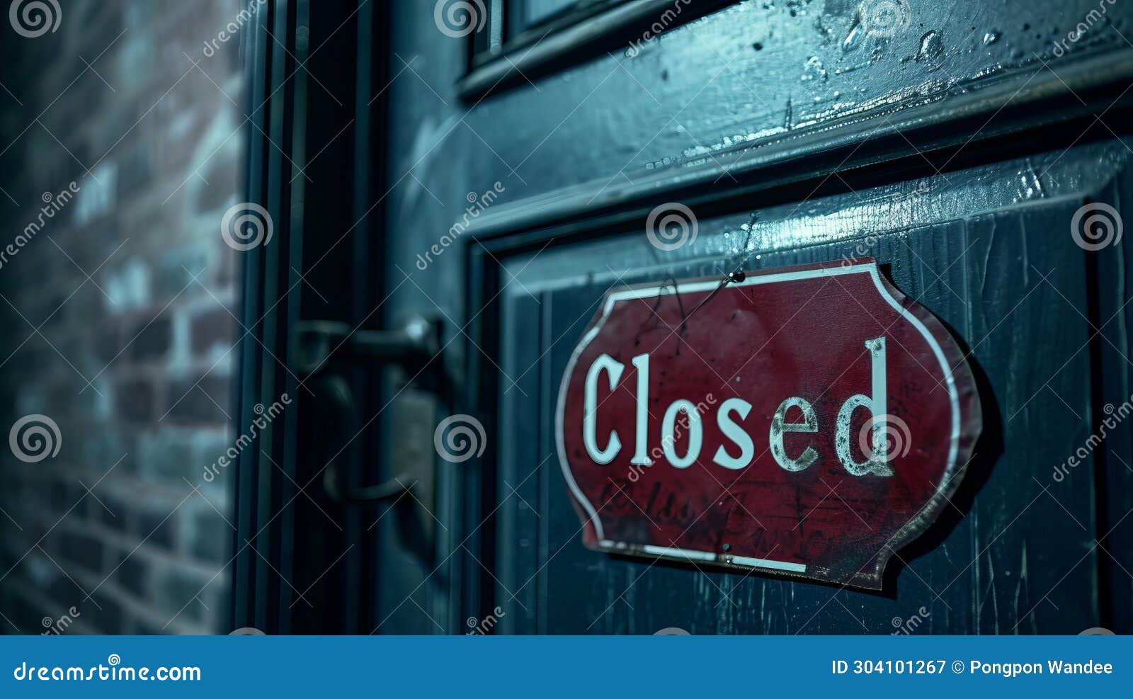 A Red Closed Sign on a Door in a Dark at Night Stock Illustration ...