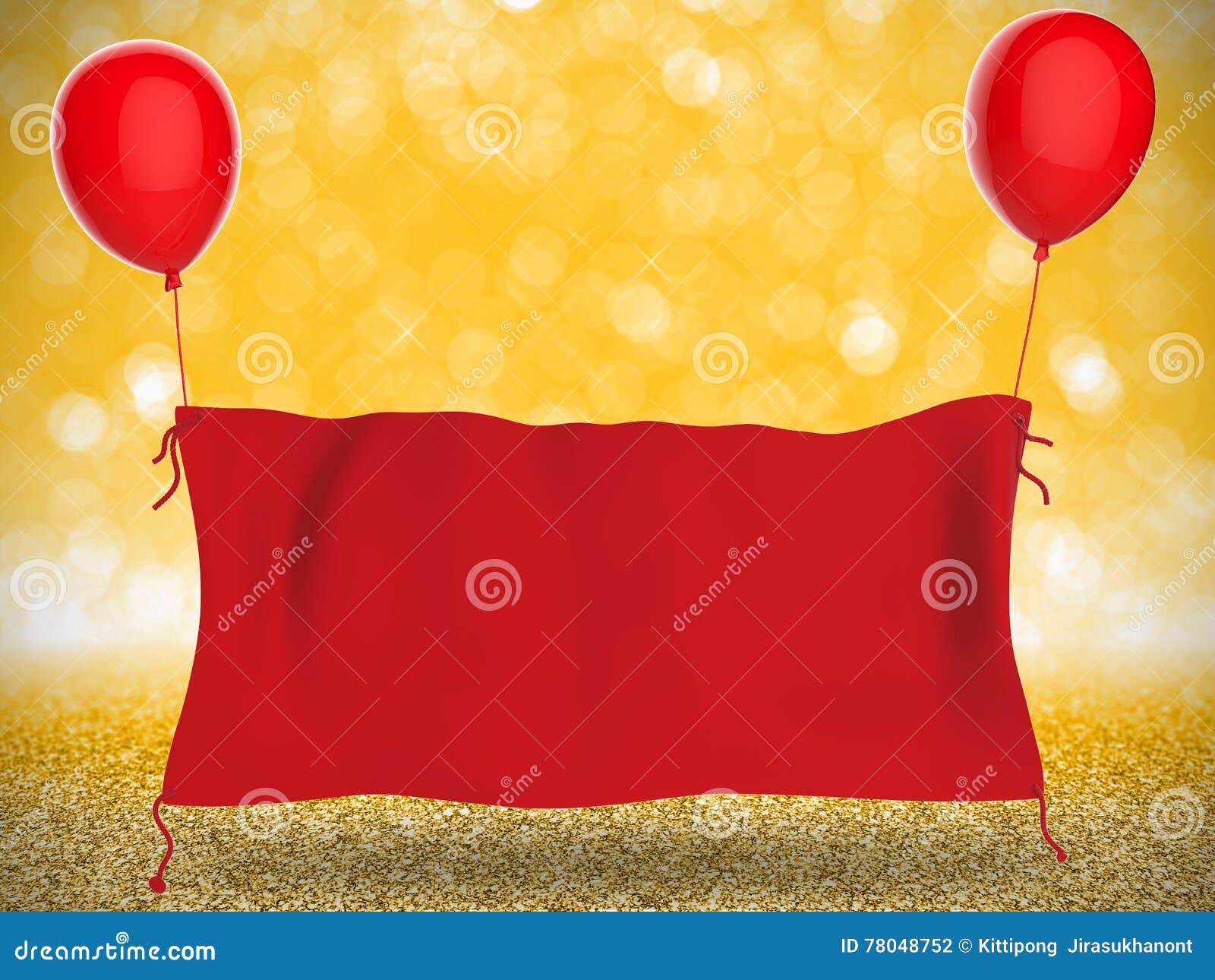 Red Cloth Banner Hanging with Red Balloons Stock Photo - Image of ...