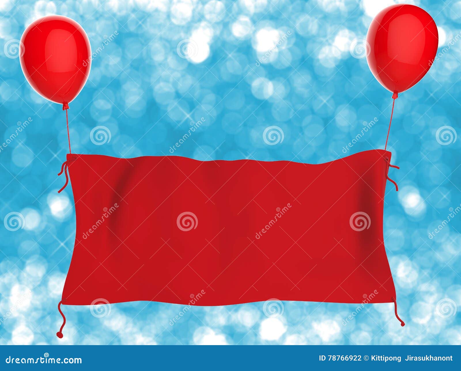 Red Cloth Banner Hanging with Red Balloons Stock Photo - Image of sign ...
