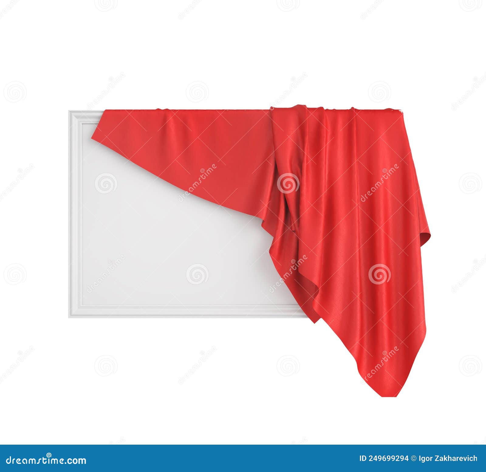 Red Cloth Covers Picture Frame on a White Background. Stock ...