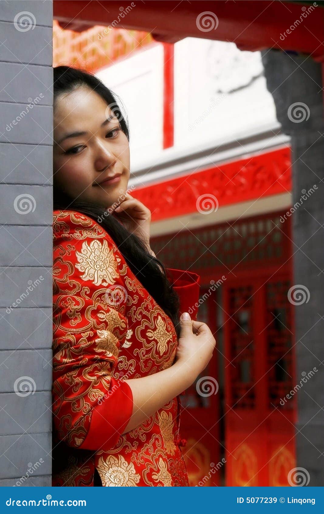 A Red Clothing Girl of China Stock Image - Image of chinese, front: 5077239