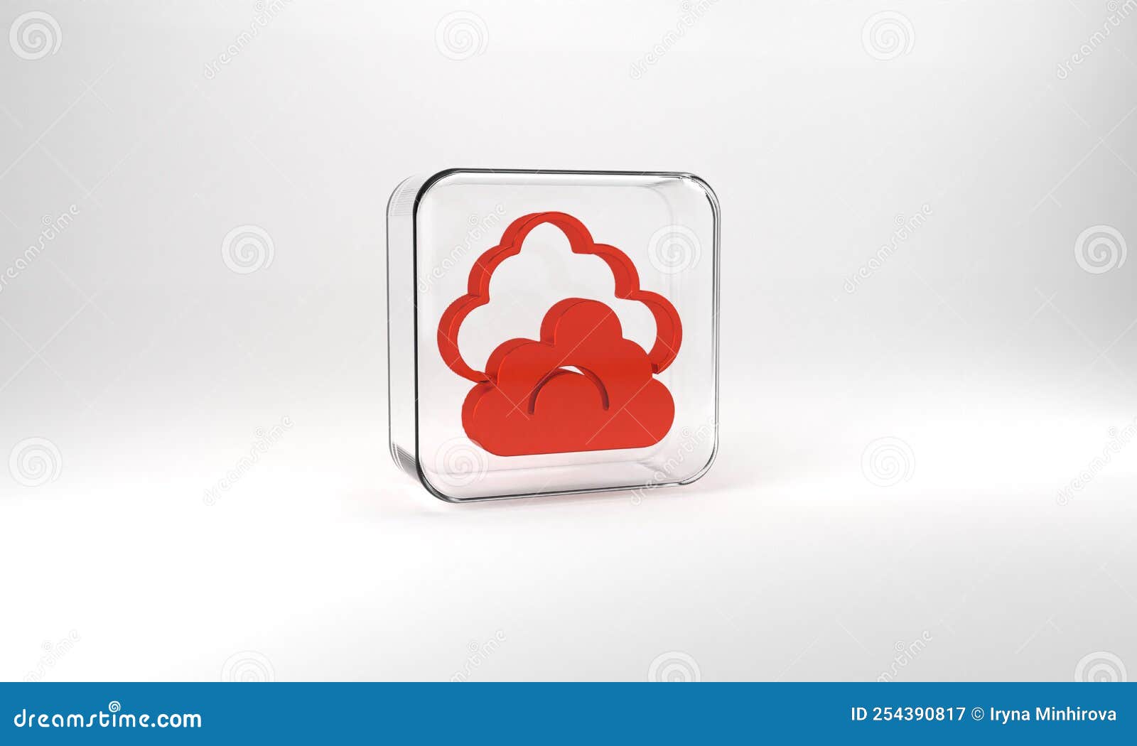 Red Cloud Icon Isolated on Grey Background. Glass Square Button Stock ...