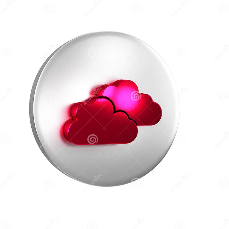 Red Cloud Icon Isolated on Transparent Background. Silver Circle Button ...