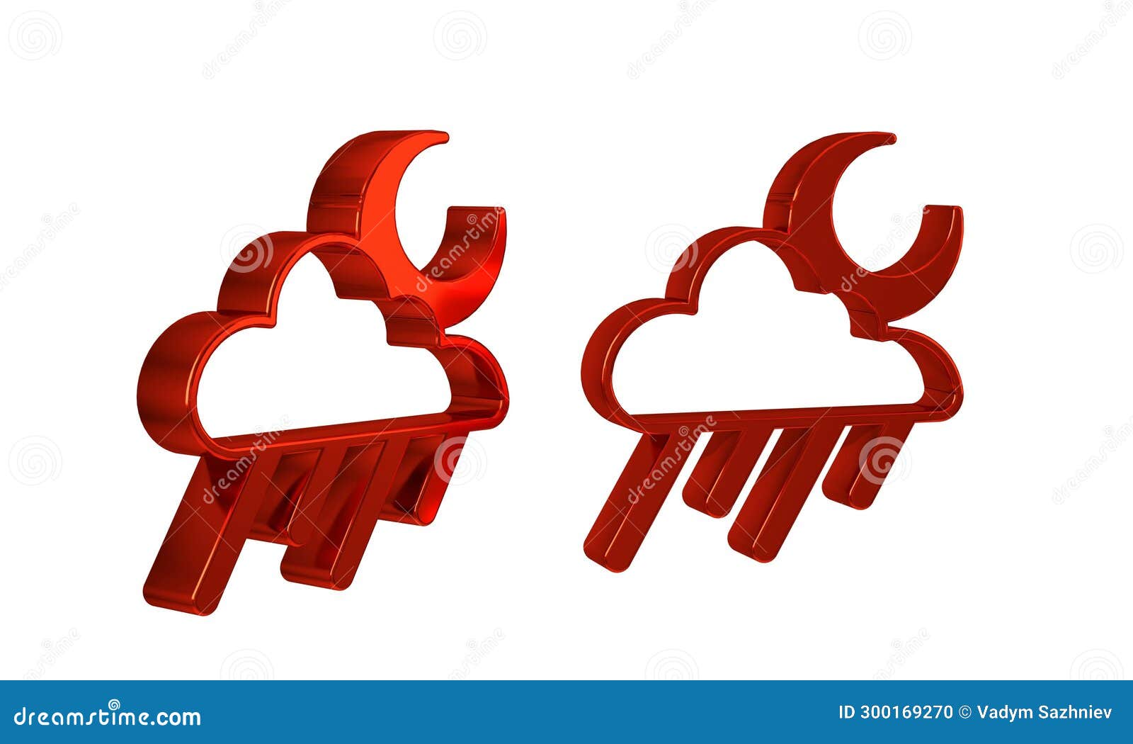 Red Cloud with Rain and Moon Icon Isolated on Transparent Background ...