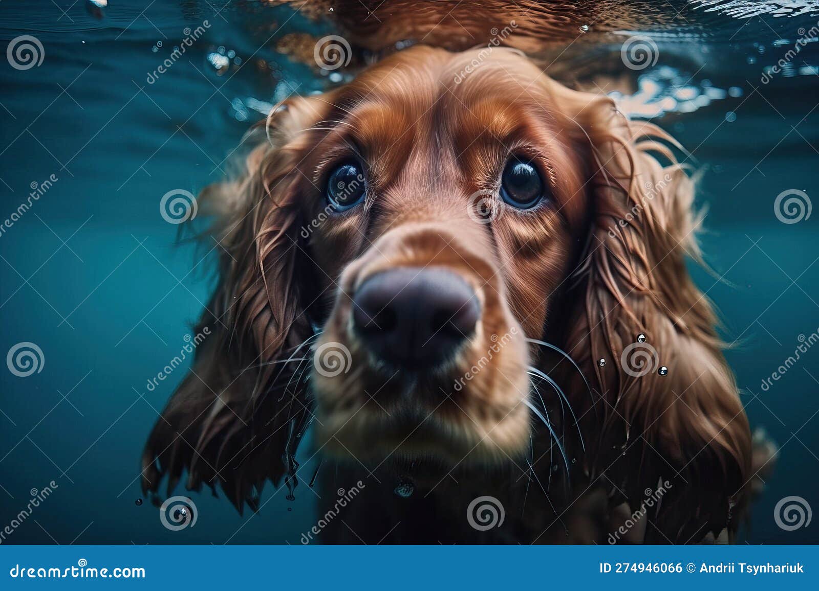A Red Cocker Spaniel Swims Under Water, Generative AI. Stock Photo ...