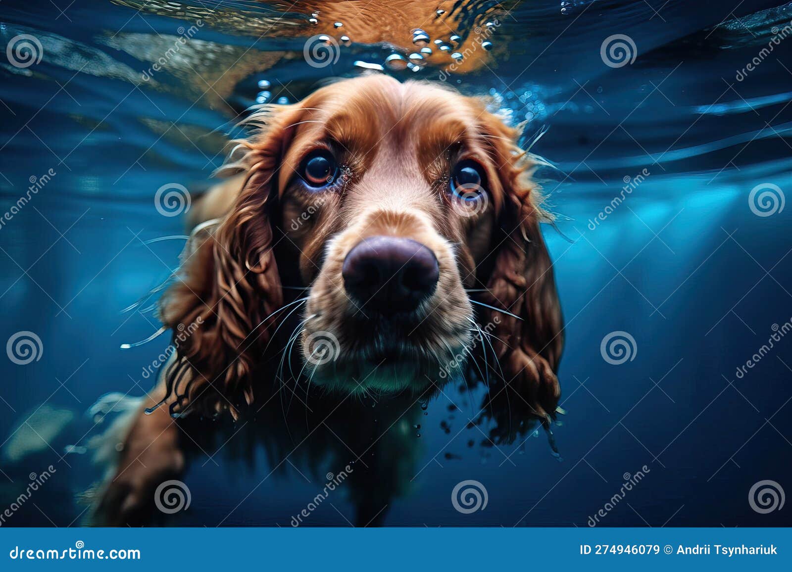 A Red Cocker Spaniel Swims Under Water, Generative AI. Stock Image ...