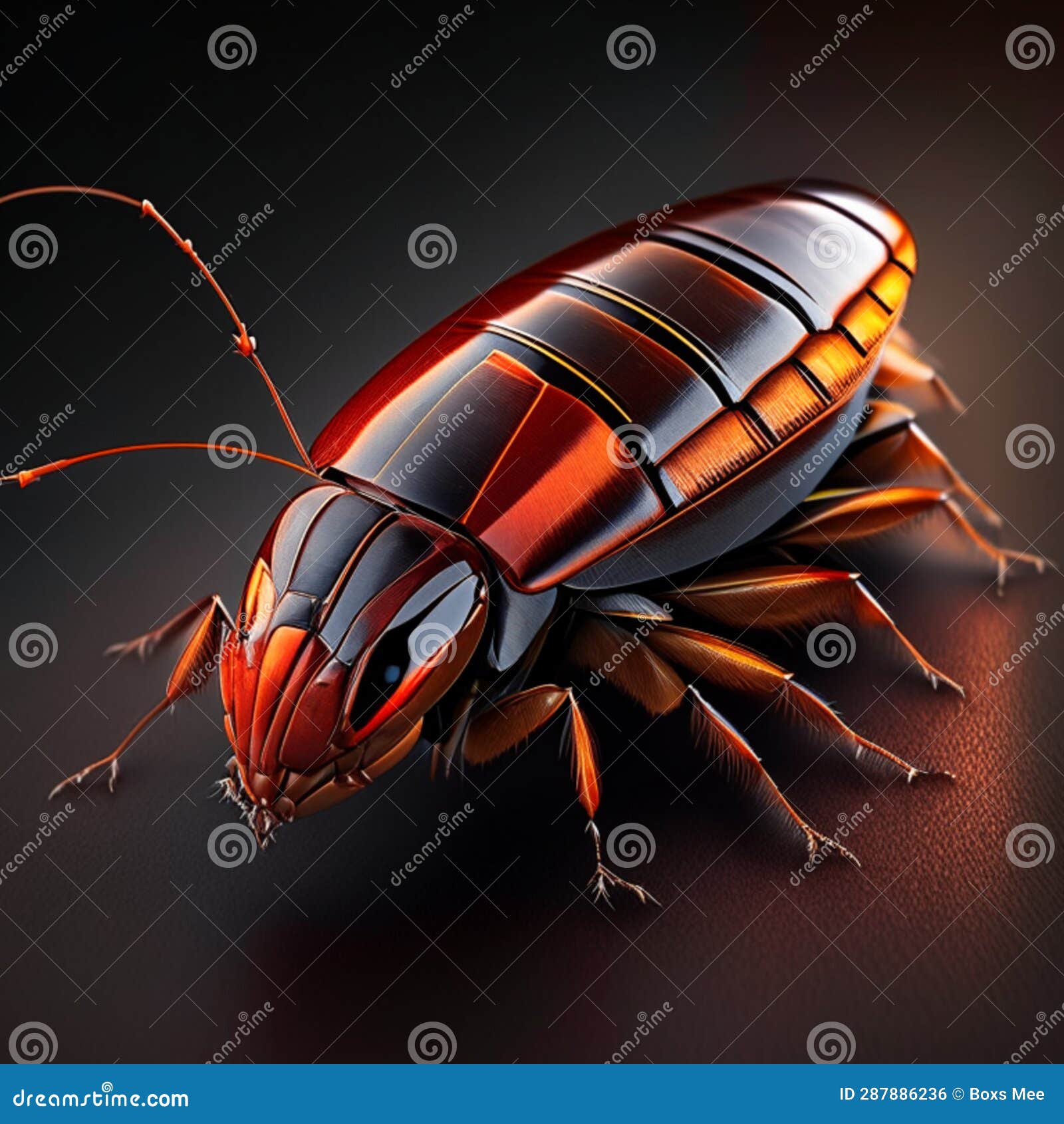 Red Cockroach on a Black Background. 3d Rendering, 3d Illustration ...