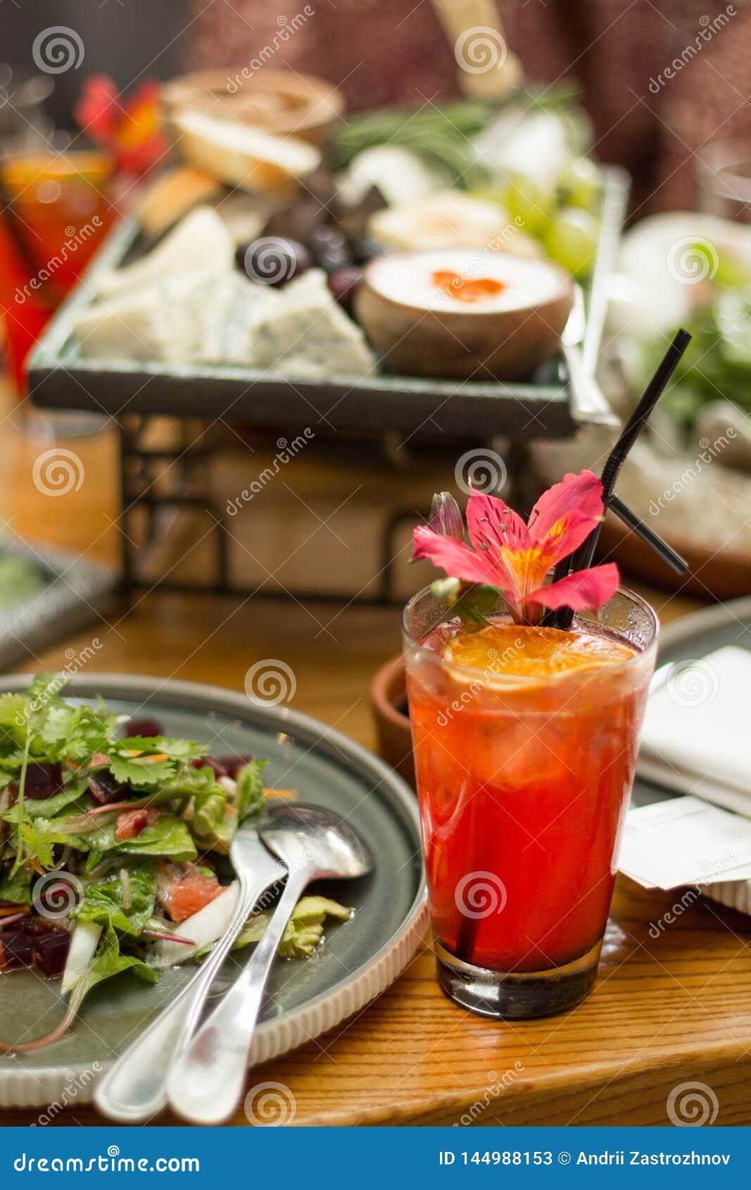 Red Cocktail on a Dining Table, Selective Focus Stock Image - Image of ...