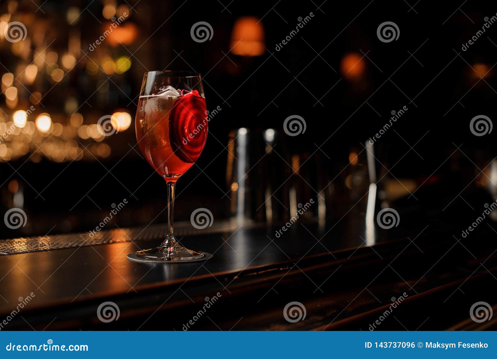 Red Cocktail in Glass on a Bar Counter Stock Photo - Image of ...