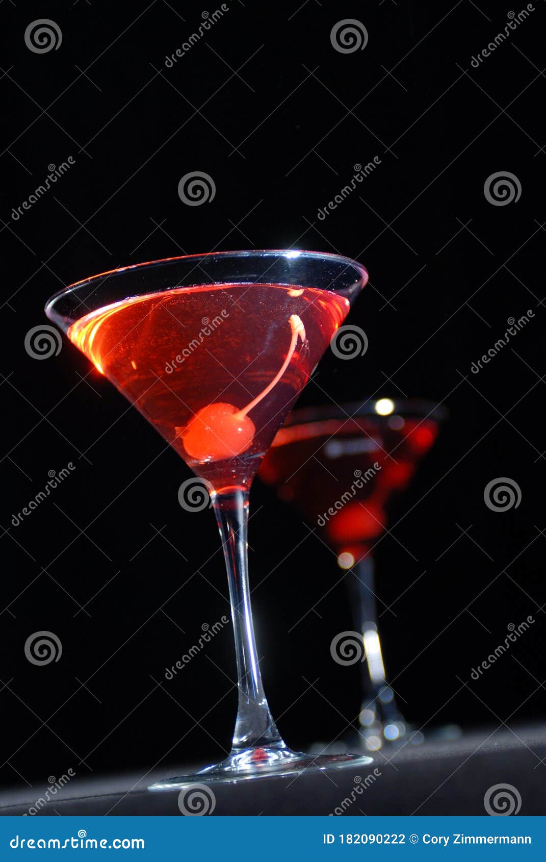 Red Cherry Cocktail in Tall Martini Glass Stock Photo - Image of juice ...