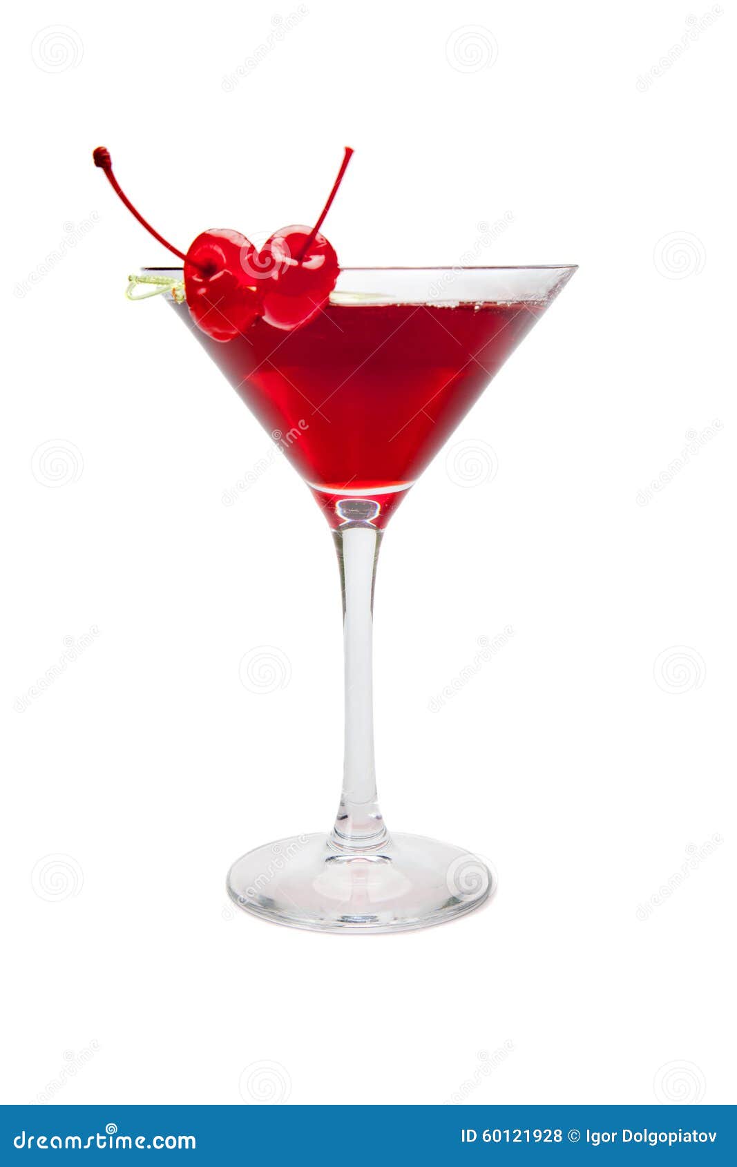 Red Cocktail with Two Cherries. Isolated on White Stock Photo - Image ...