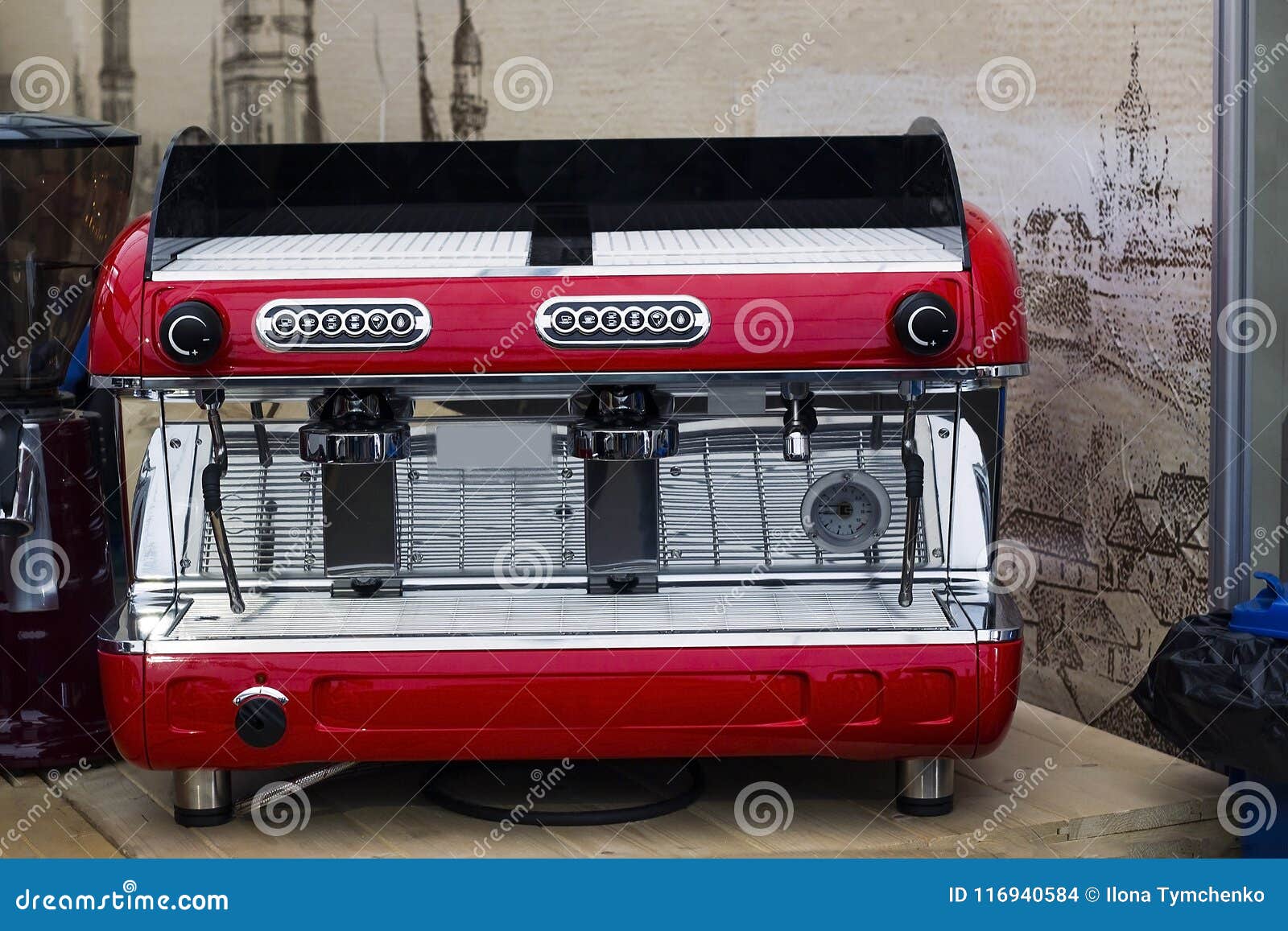 Red coffee machine stock photo. Image of kitchen, arabica - 116940584