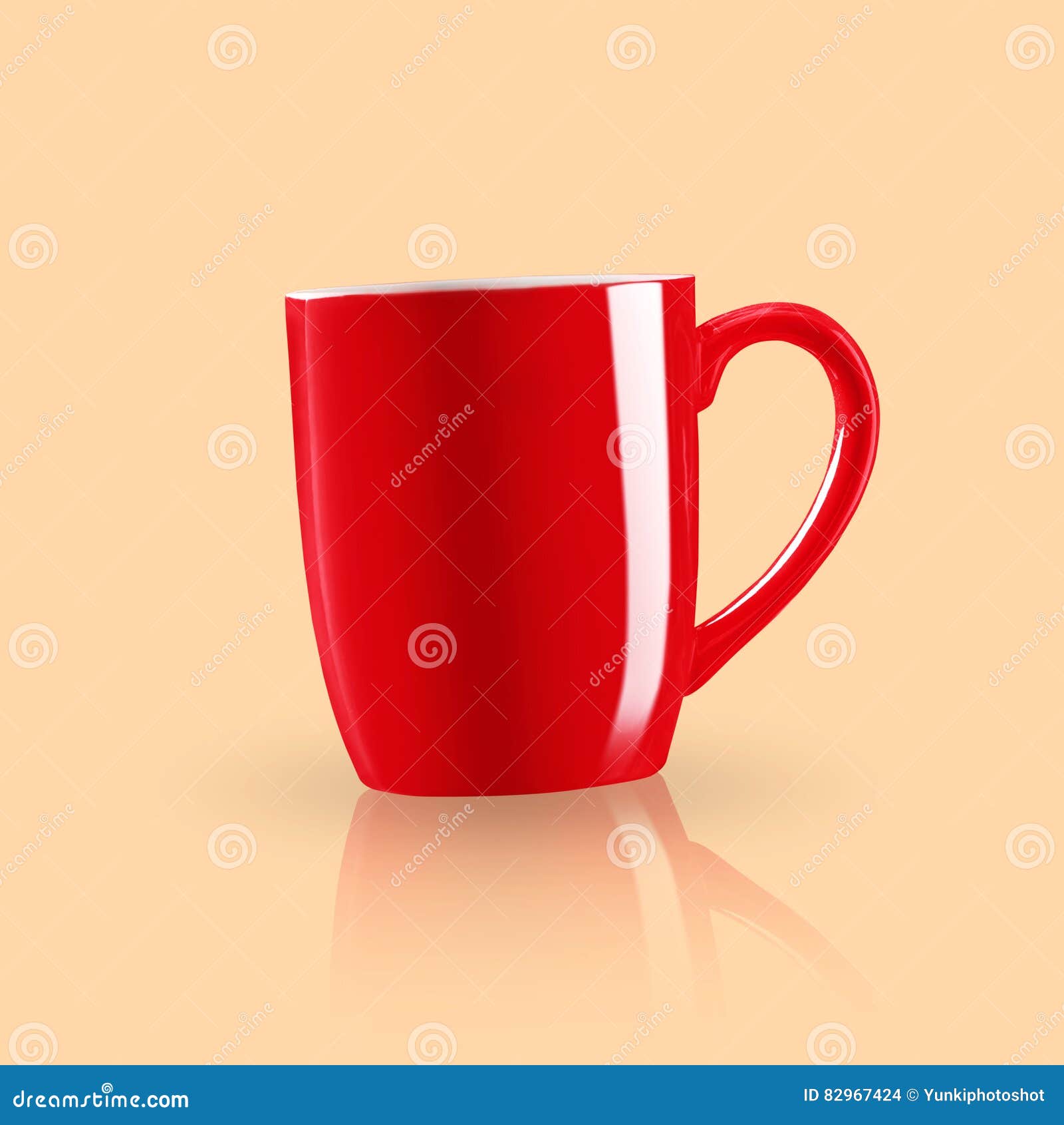 Red Coffee Mug with Shadow on Soft Orange Background. Stock ...