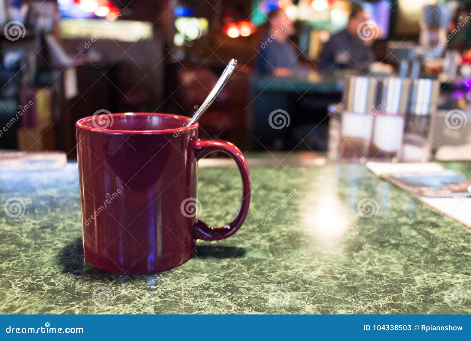Red coffee mug with spoon. stock image. Image of restaurant - 104338503
