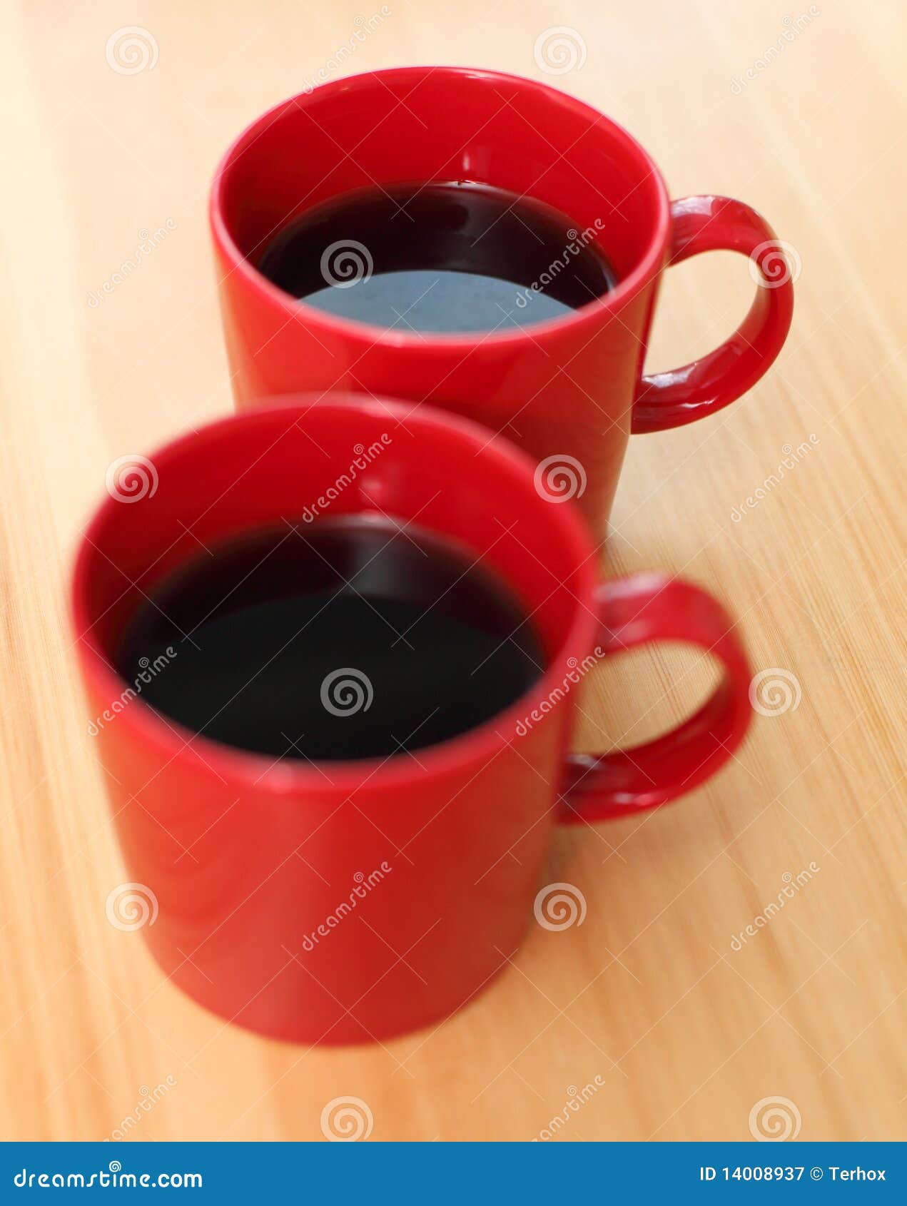 Red coffee mugs stock image. Image of wooden, coffeine - 14008937