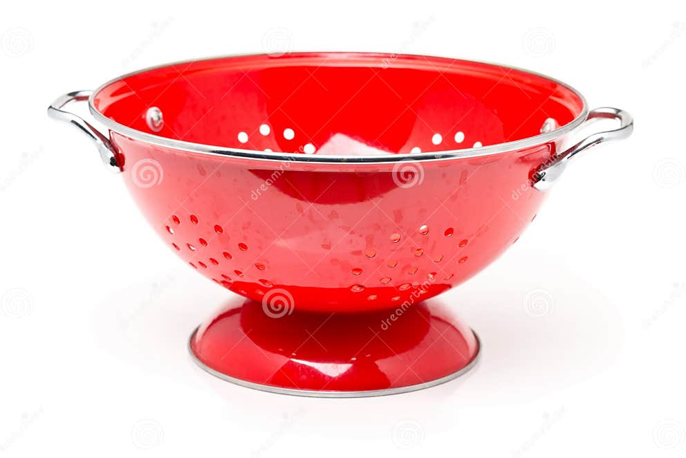 Red Colander Over White Background Stock Photo - Image of kitchen ...